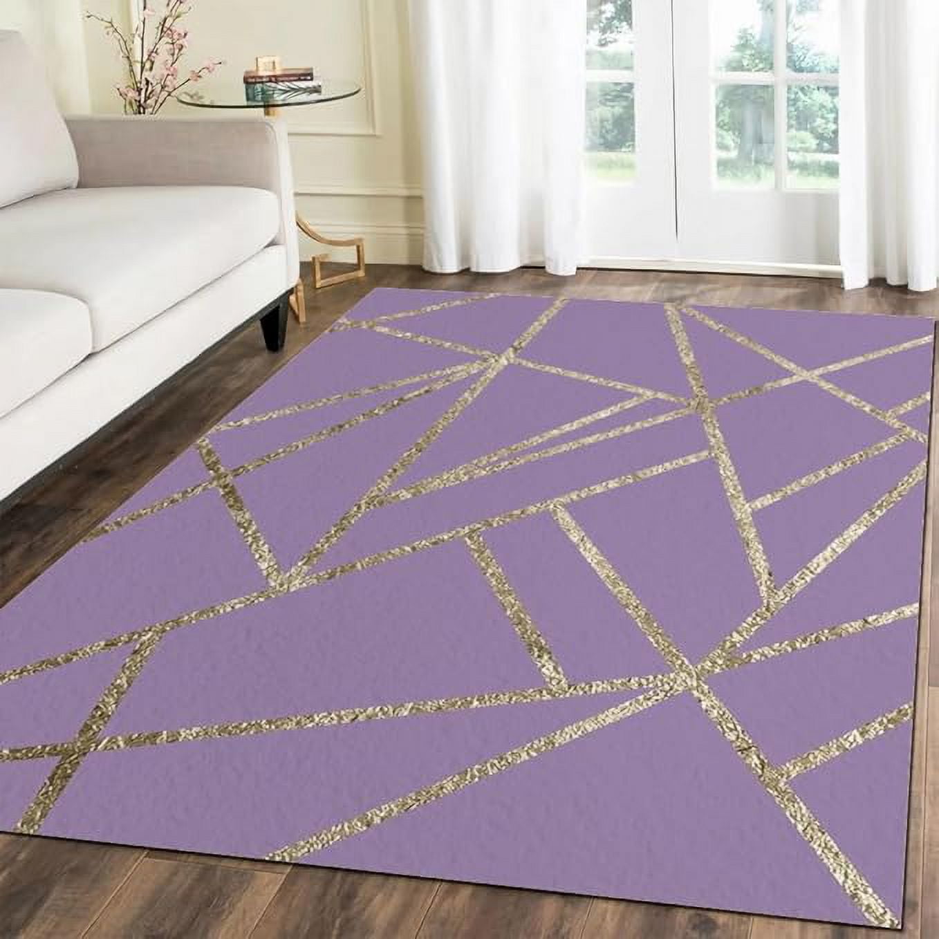 Silver Marble Lines Texture Area Rugs, Abstract Purple Irregular ...