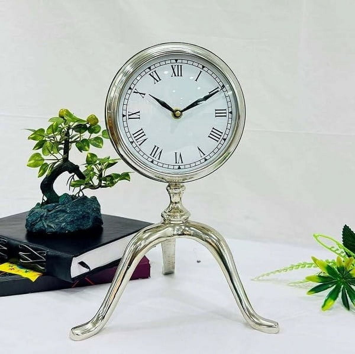 Silver Maritime Nautical Style Desk Stand Analog Clock – Elegant Office ...
