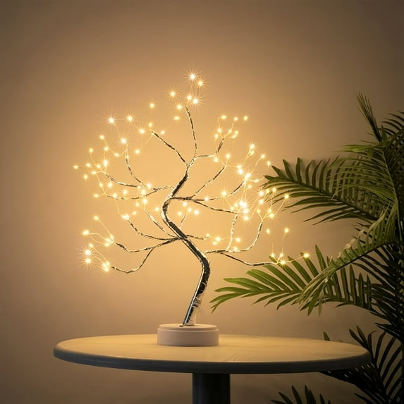 Silver Matte 20" LED Bonsai Tree Lamp | 108 Adjustable Fairy Lights | 8 ...
