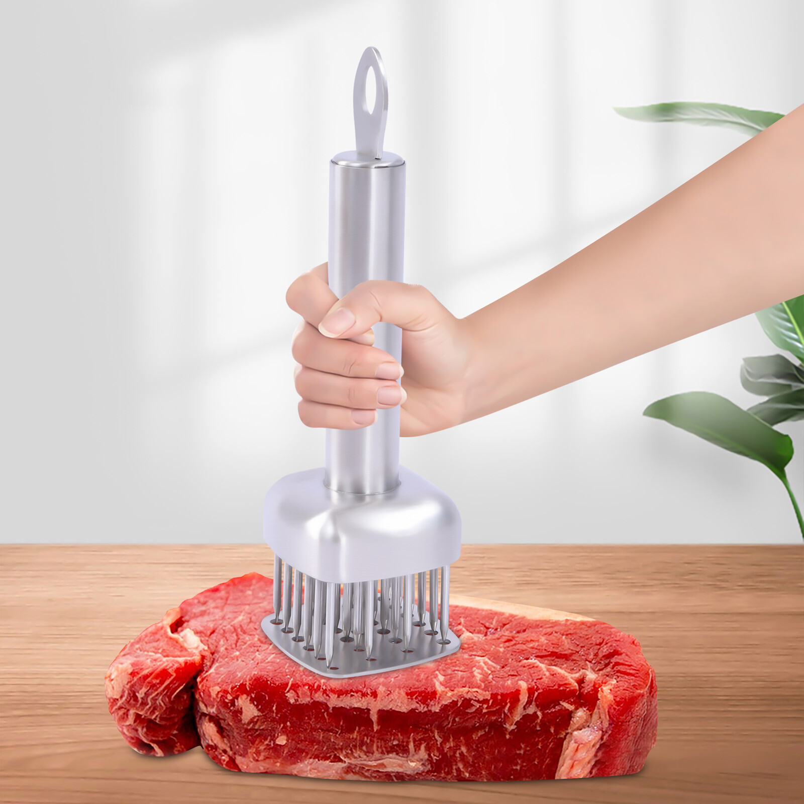 Silver Meat Tenderizer with 24 Needles Flavor Marinade Meat Injector ...