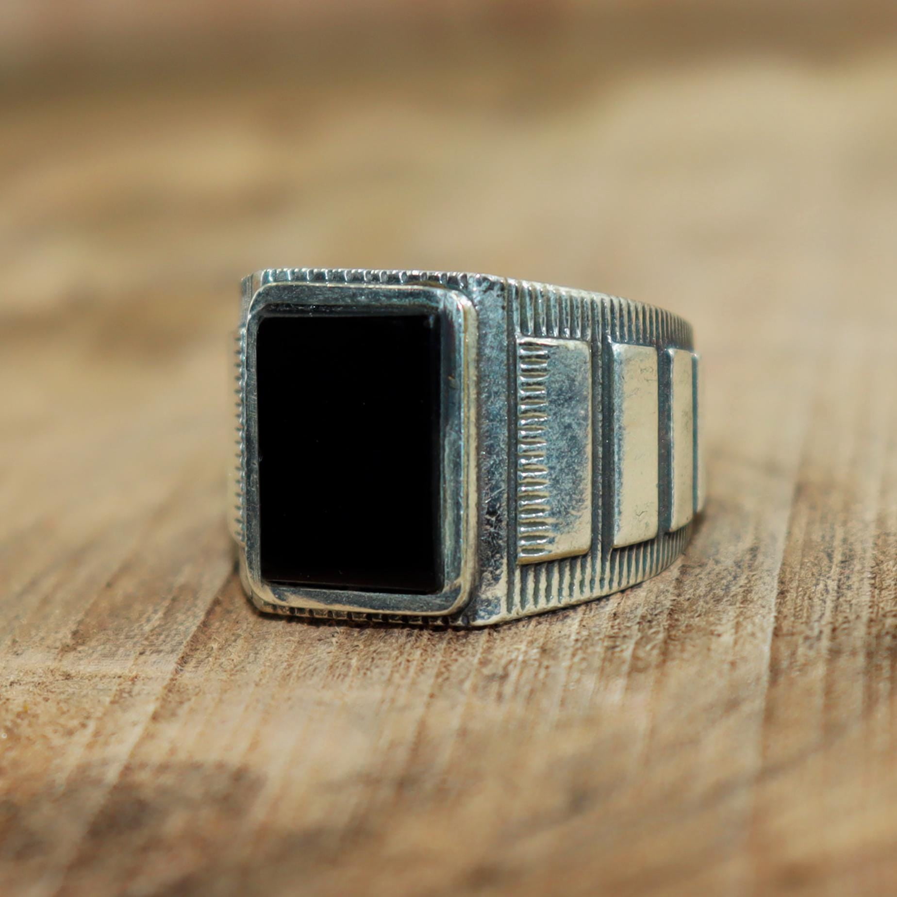 Silver Mens Ring, 925 Silver Ring, Father's Day Gift, Black Onyx Ring ...