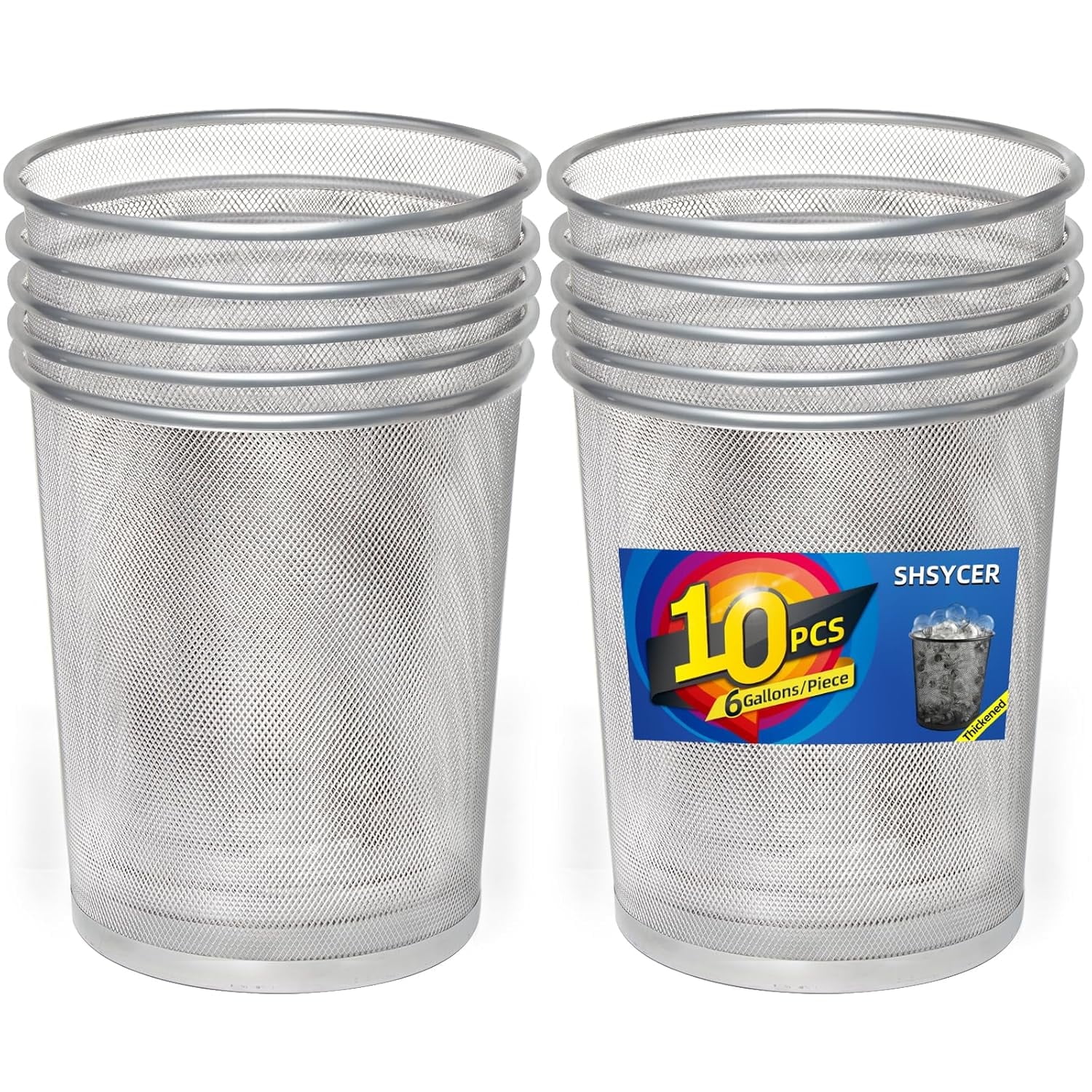 Silver Mesh Trash Cans,10-Pack 6 Gal Mesh Office Trash Can,Open Metal ...