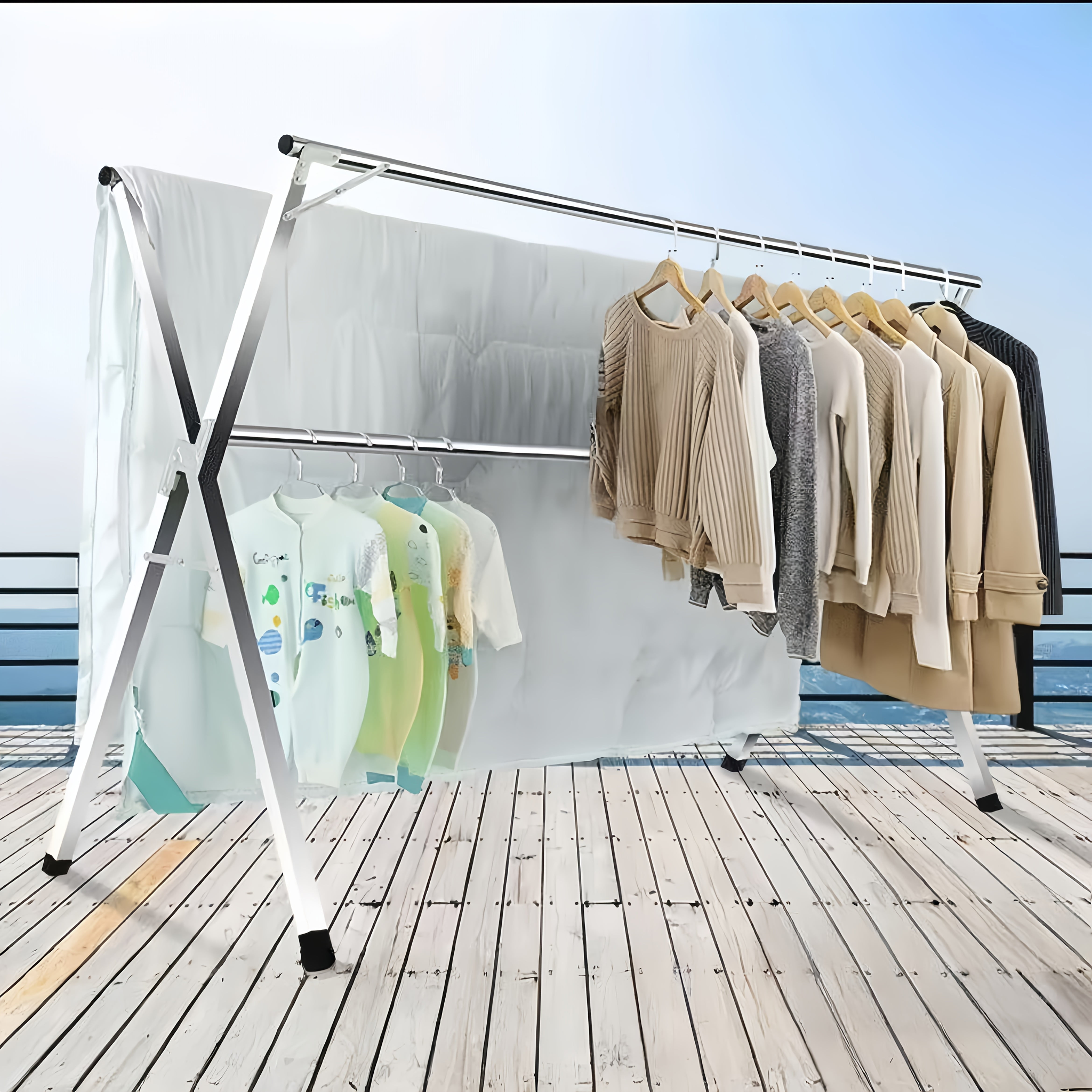 Silver Metal Adjustable Folding Drying Rack, Floor-standing Clothes ...