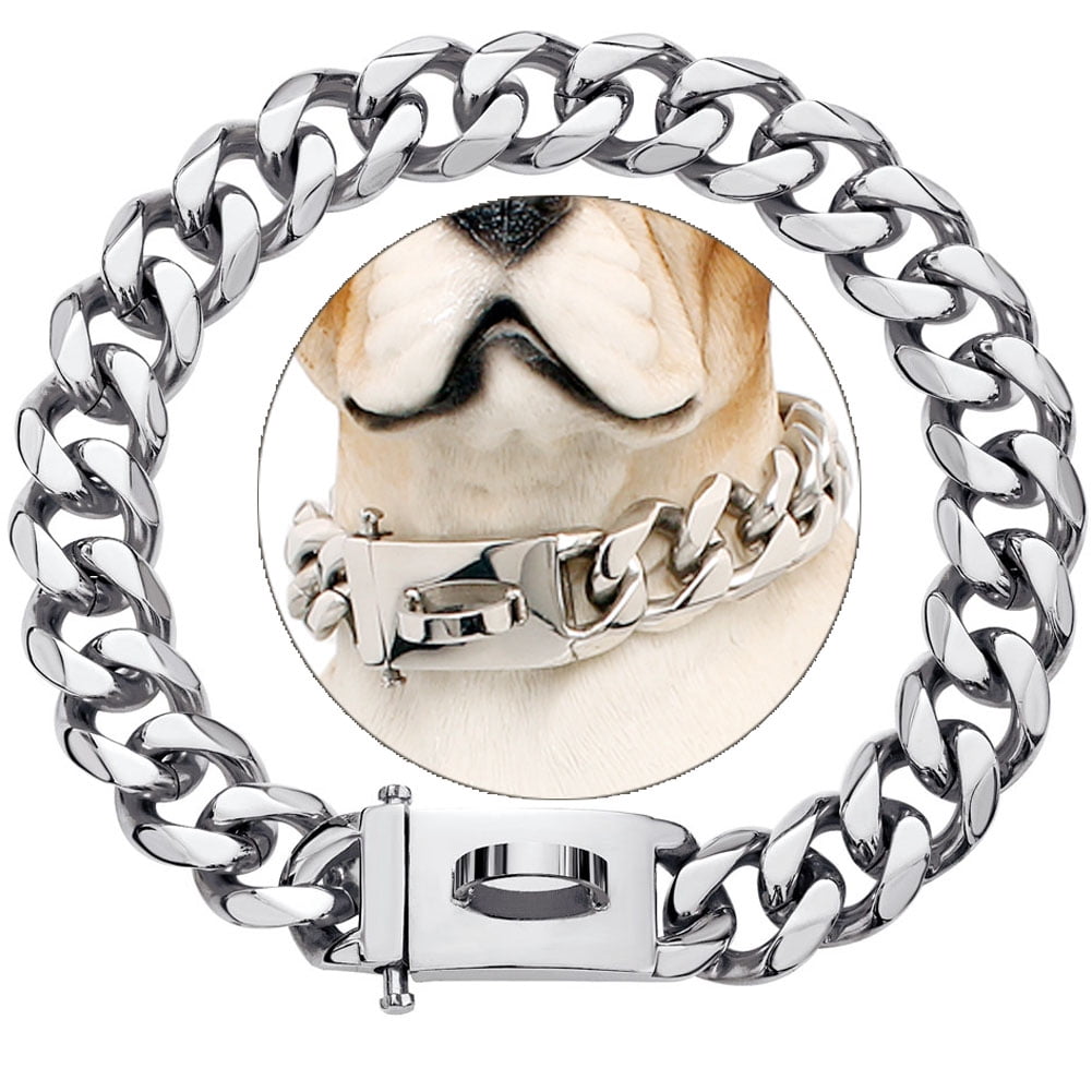 Silver Metal Dogs Pets Choker Collar 19mm Cuban Chain Large American ...
