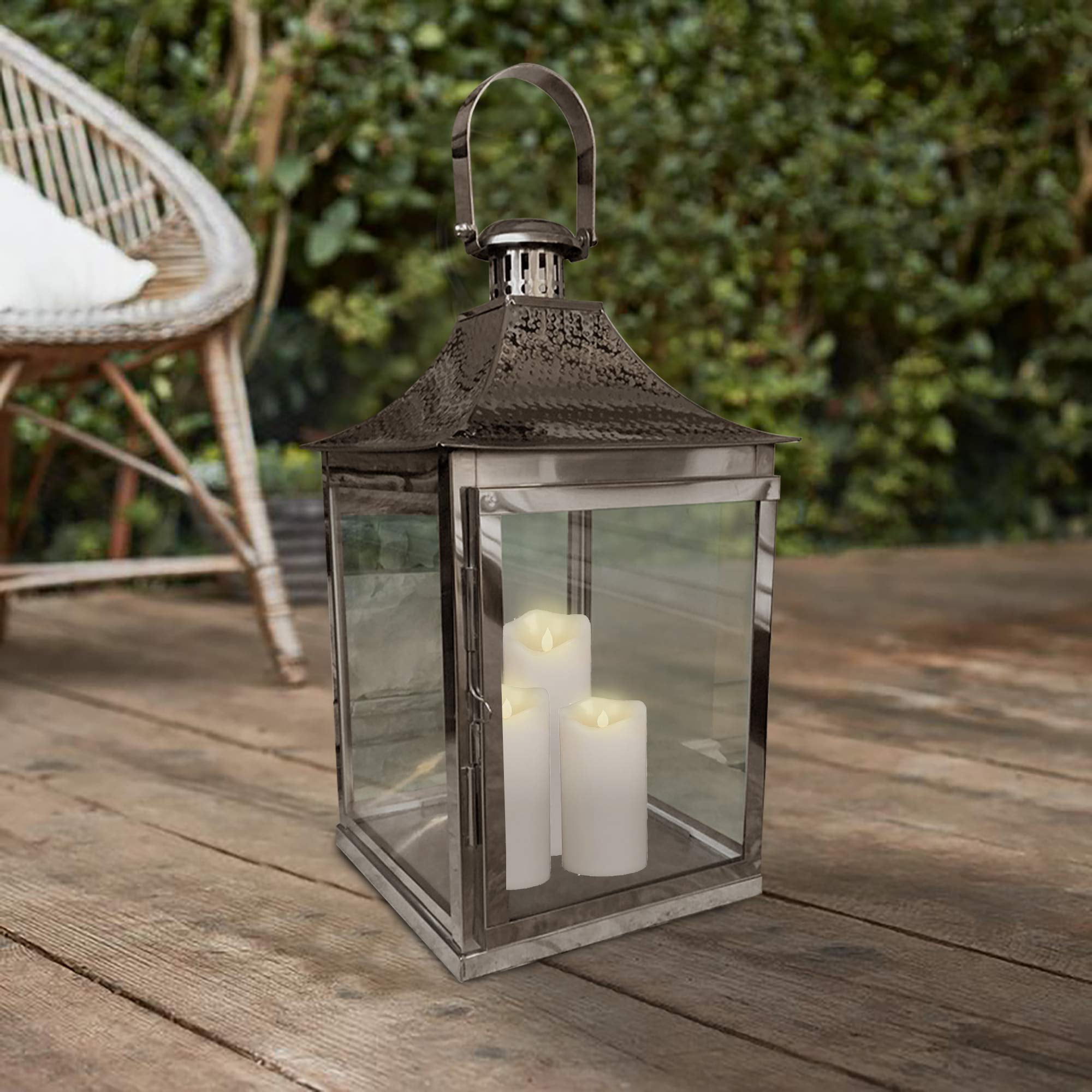 Silver Metal Frame and Glass Candle Holder Lantern - Walmart.com