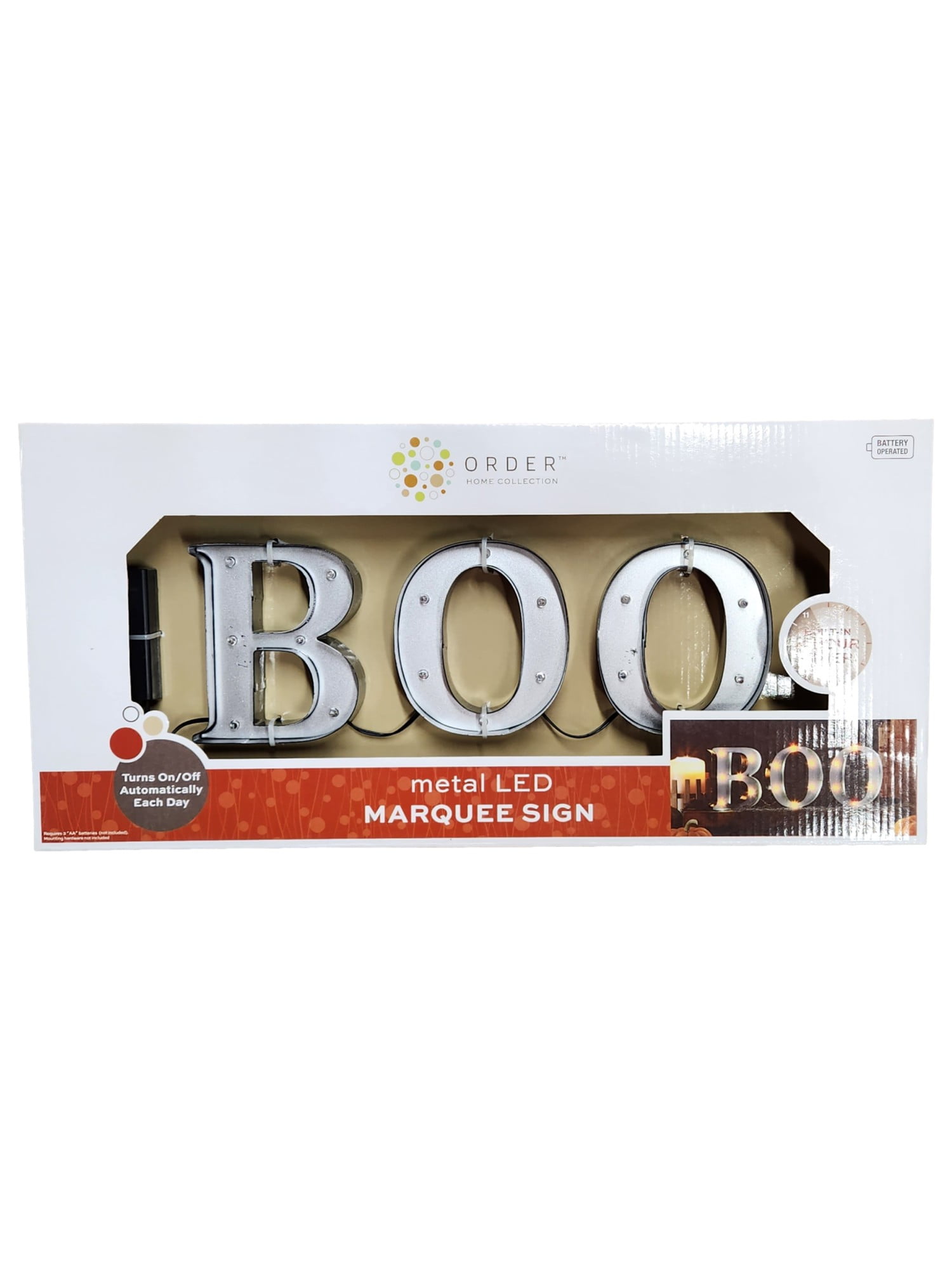 Silver Metal Halloween BOO Lighted Marquee Sign 18 LED Lights 4.5 x 11 ...