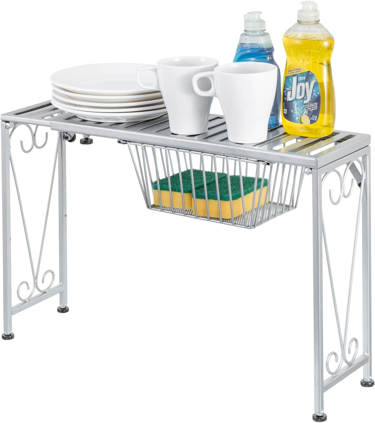 Silver Metal Over The Sink Organizer Shelf with Pull Out Drawer ...