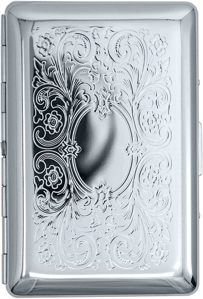 Silver Metal-Plated Compact Cigarette Case & Stash Box (7X 100s Size ...
