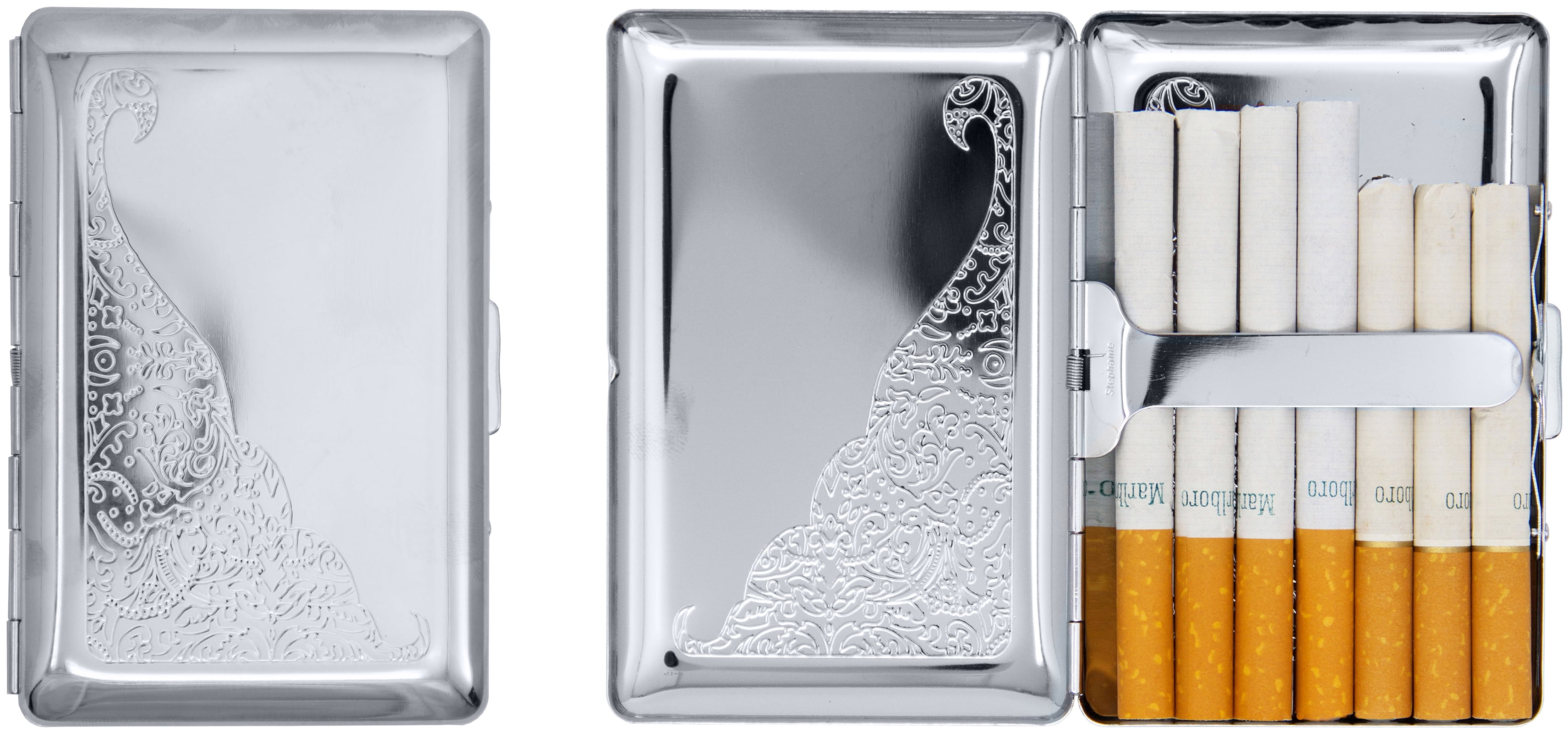 Set of 2 Ultra Compact Metal-Plated King Size Cigarette Case & Stash ...