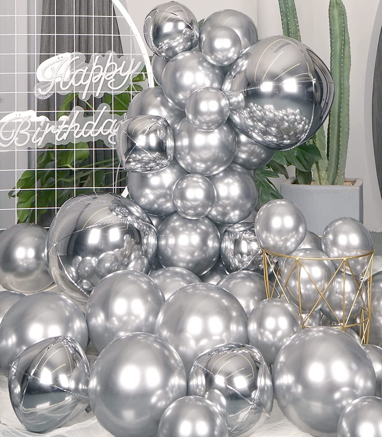 Silver Metallic Balloons and Silver Orbz Balloon 75PCS Different Sizes ...