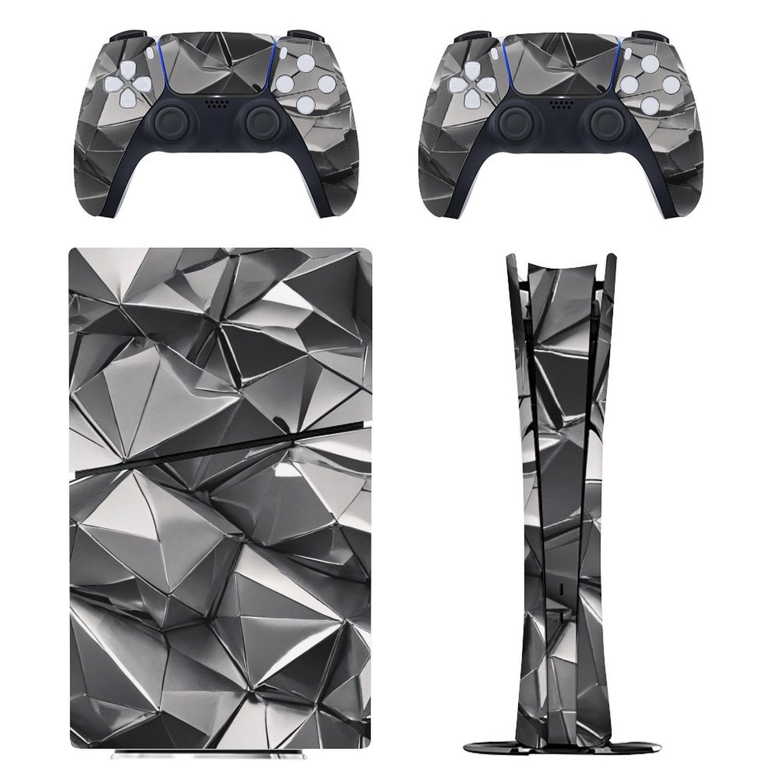 Silver Metallic Console Skin Bundle for PS5 Pro Slim Disc & Digital ...