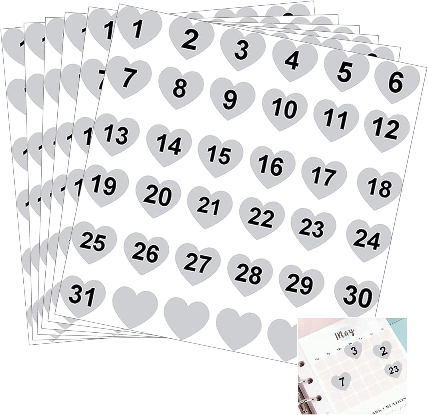 Silver Metallic Date Dots Stickers 3/8inch Silver Foil 1-31 Number ...
