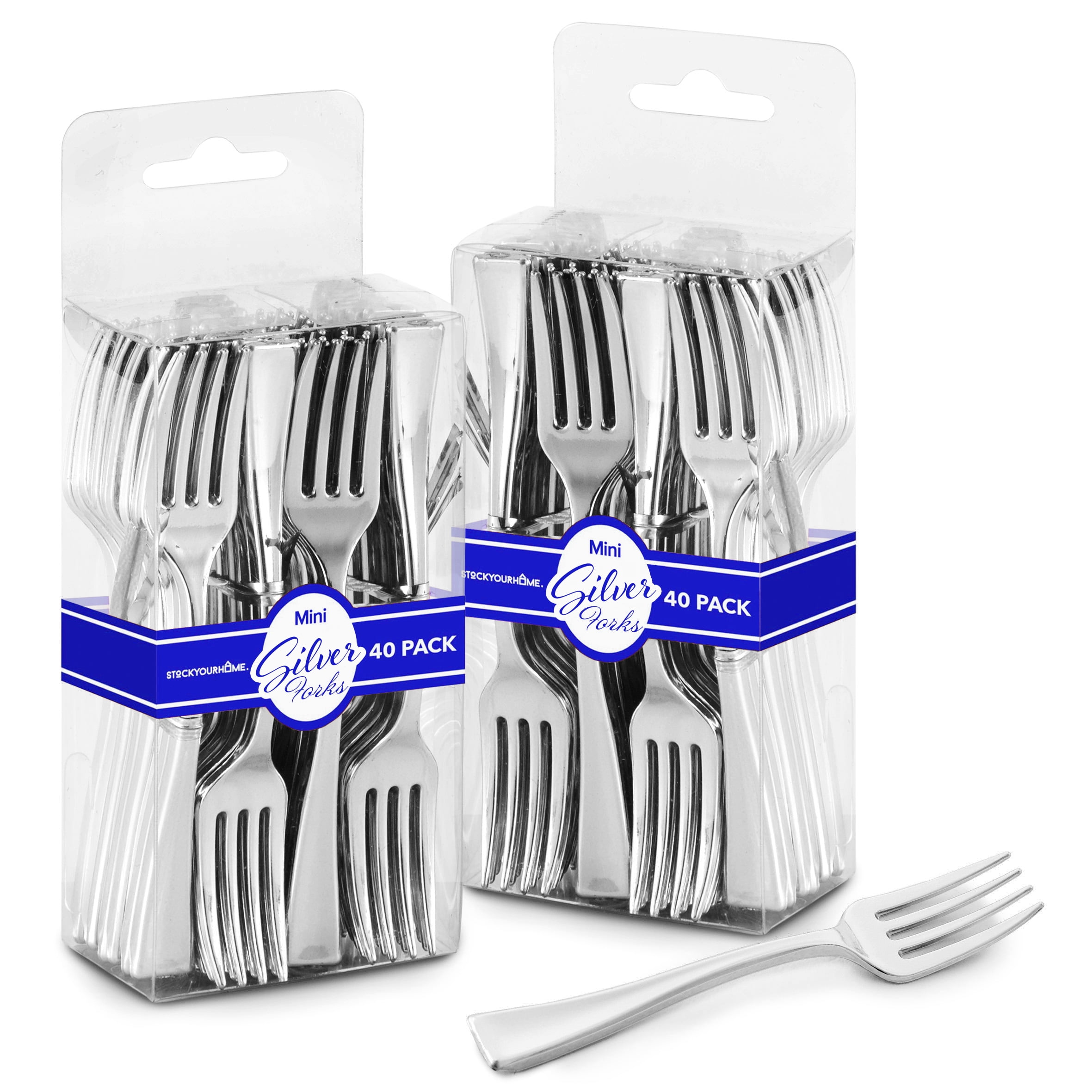 Silver Mini Forks 4 Inch (80-Count) Disposable Plastic Appetizer Fork ...