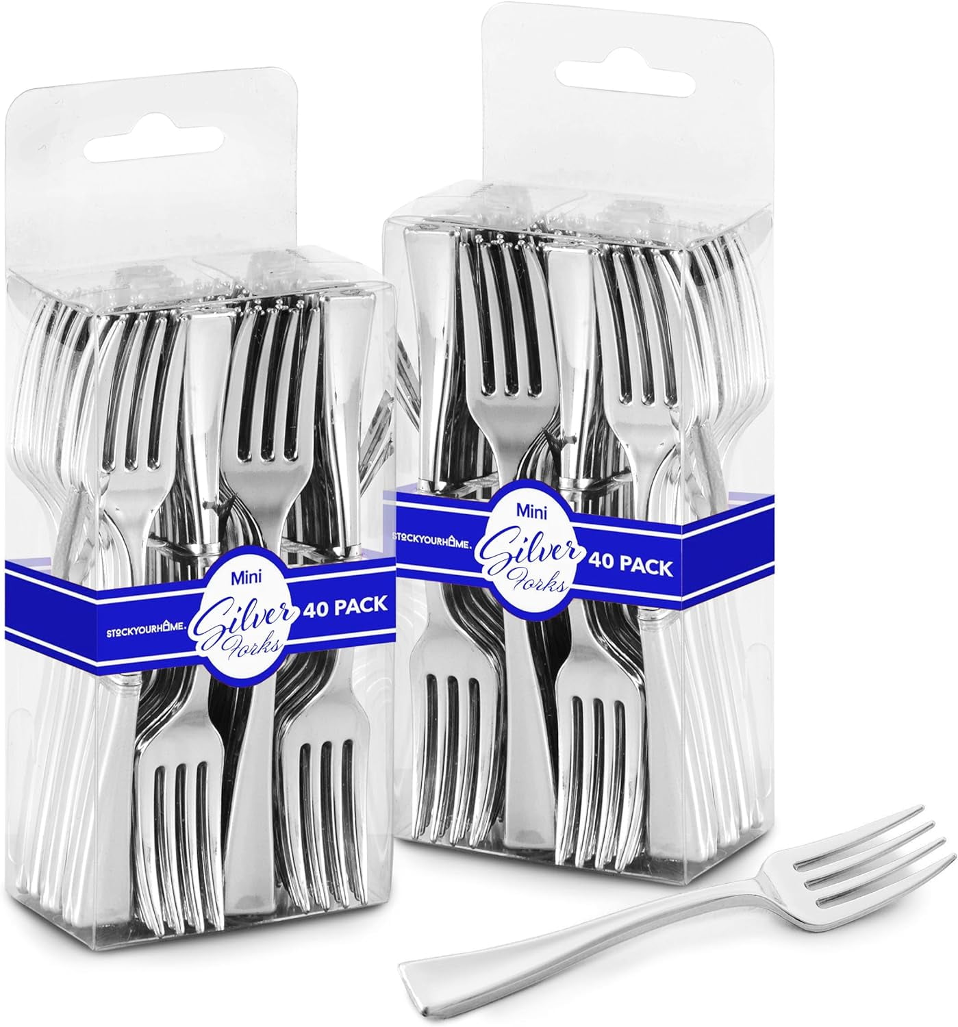 Silver Mini Forks 4 Inch (80-Count) Disposable Plastic Appetizer Fork ...