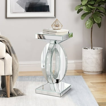 "24"" Silver Mirrored Side Table with Diamond Crush for Living Room ...