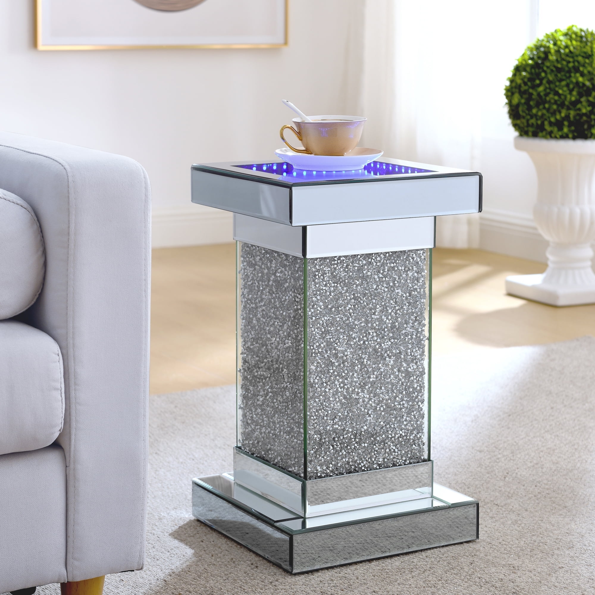 Silver Mirrored Side Table with 8 Colors Time Tunnel Lights, Overall ...