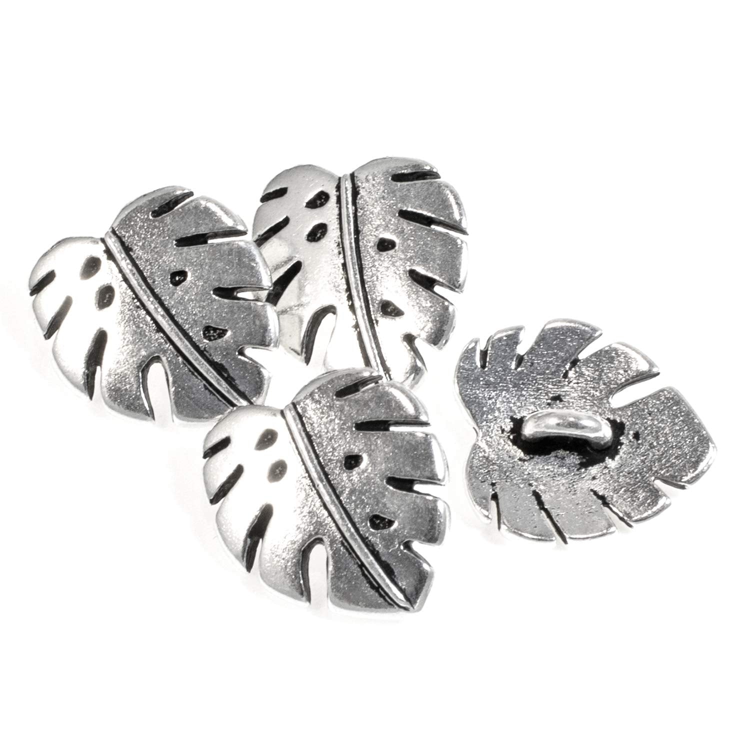 Silver Monstera Leaf Buttons TierraCast Leather Clasp + Shank Back 4 ...