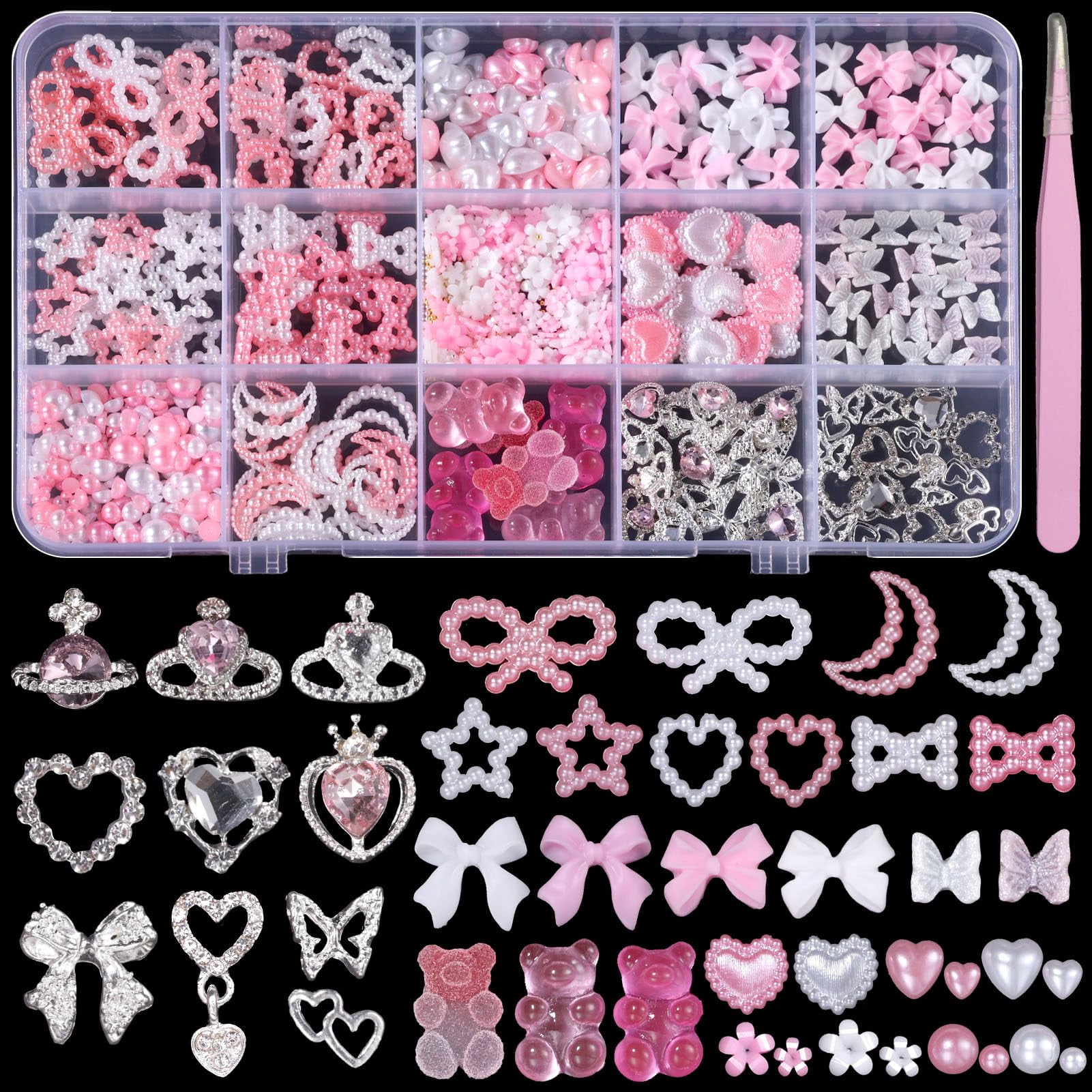 Silver Nail Gems TMA2 3D Pink Color Nail Acrylic Blossom Tiny Flowers ...