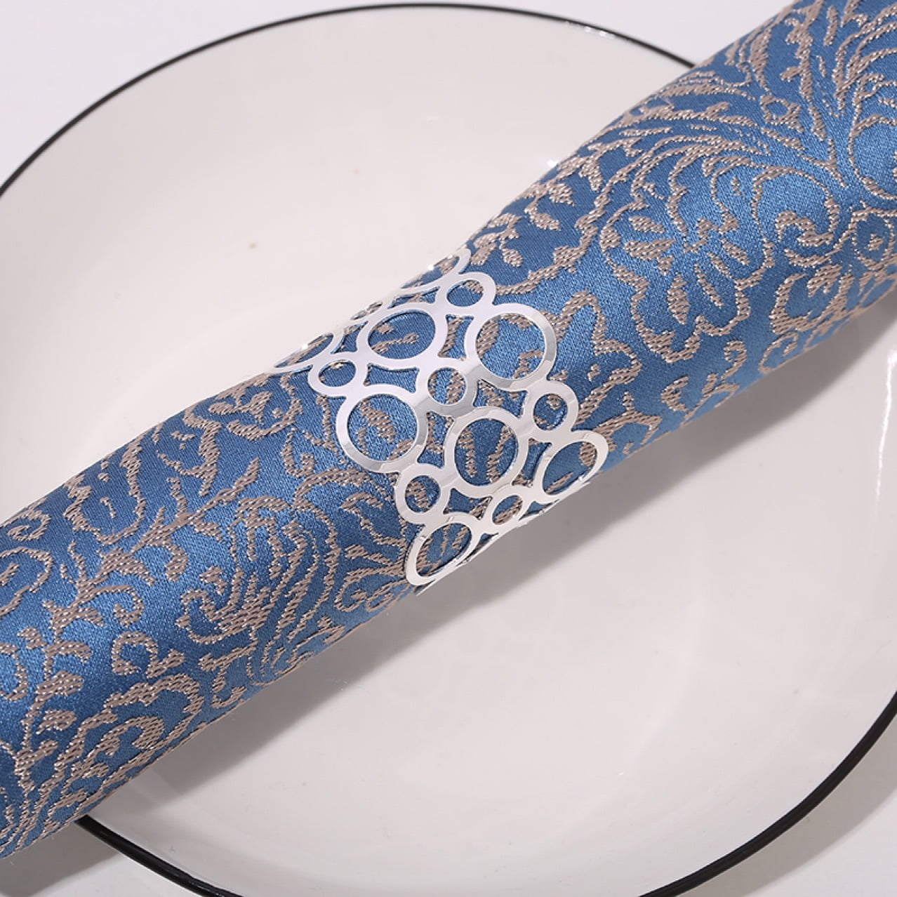 Silver Napkin Rings Set of 12, Trianu Holiday Napkin Holders for Dining ...