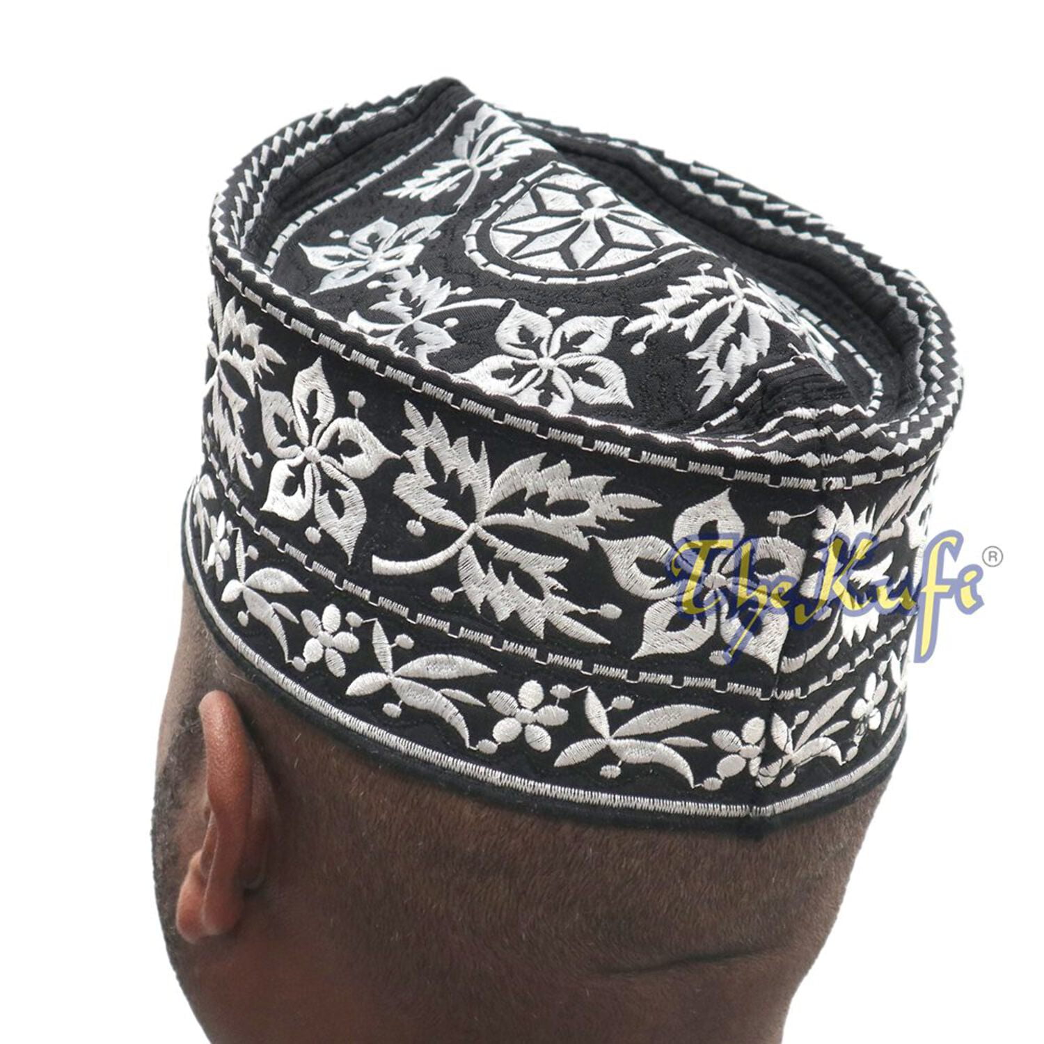 Silver Omani African Yemeni Embroidered Leaf Flower Design Muslim Kufi ...