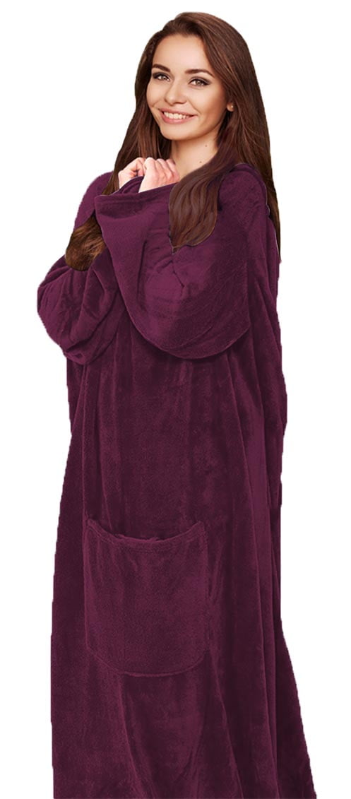 Silver One Luxury Adult Wearable Velvet Plush Throw Blanket Robe 60" x ...