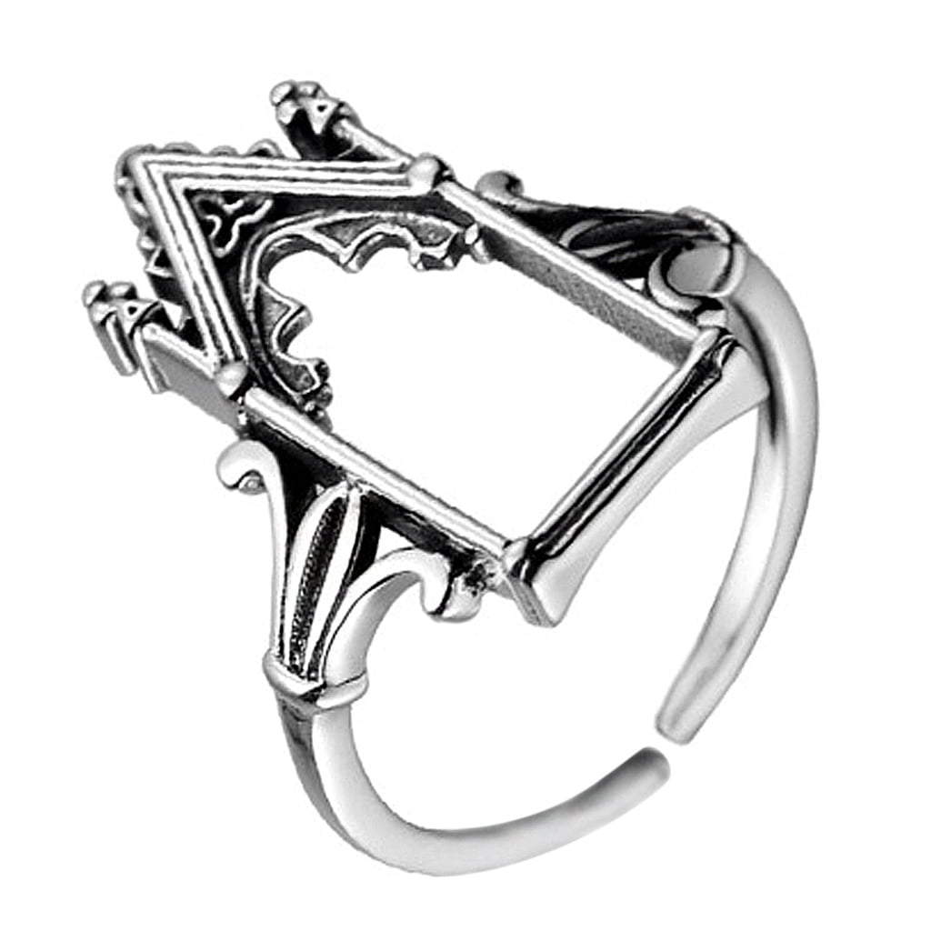 Silver Open Finger Rings Gothic Castle Adjustable Rings Vintage Metal ...