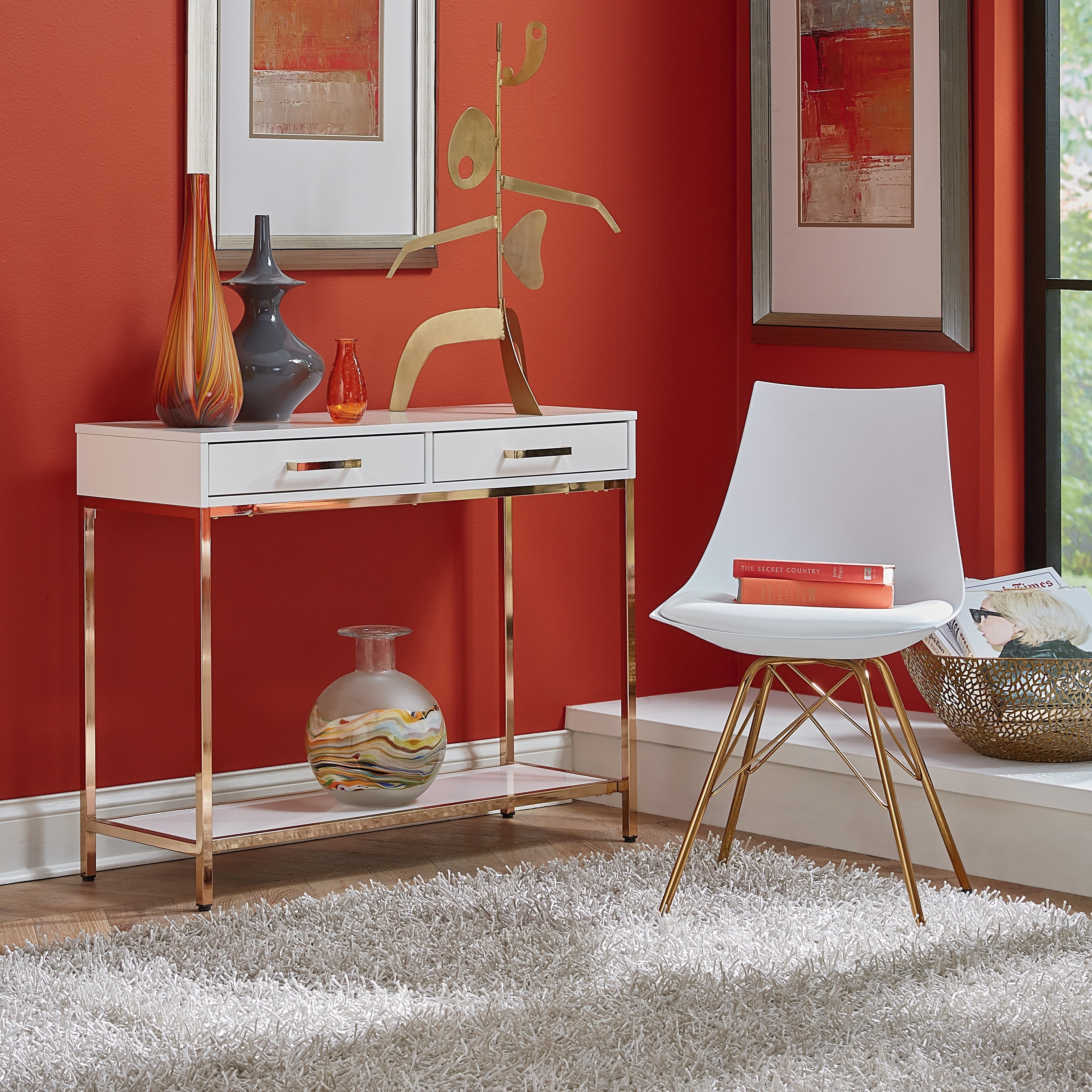 Silver Orchid Dahlberg Glossy White Foyer Table - Walmart.com