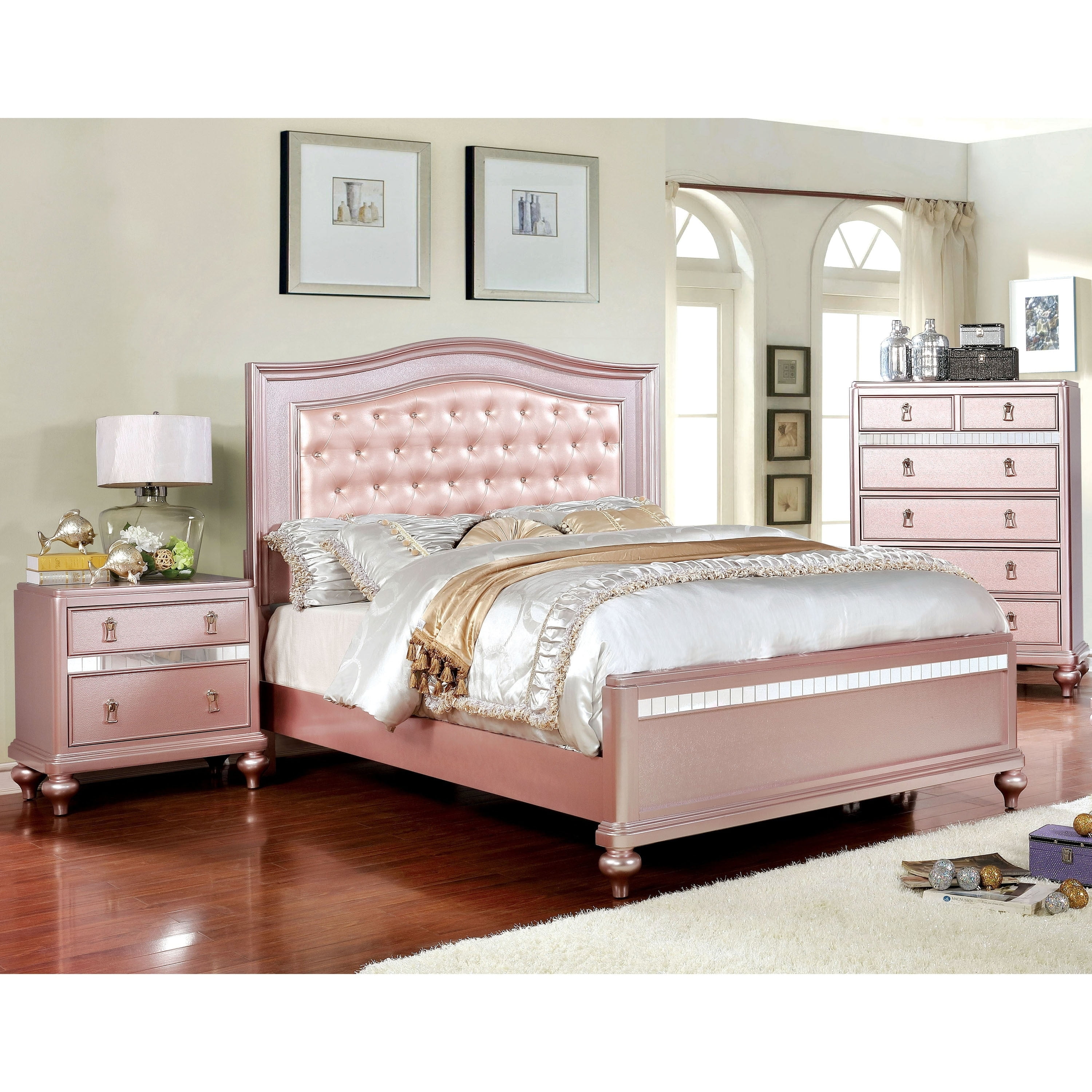 Silver Orchid Gibson Transitional Rose Gold Wood Button Tufted Kid ...