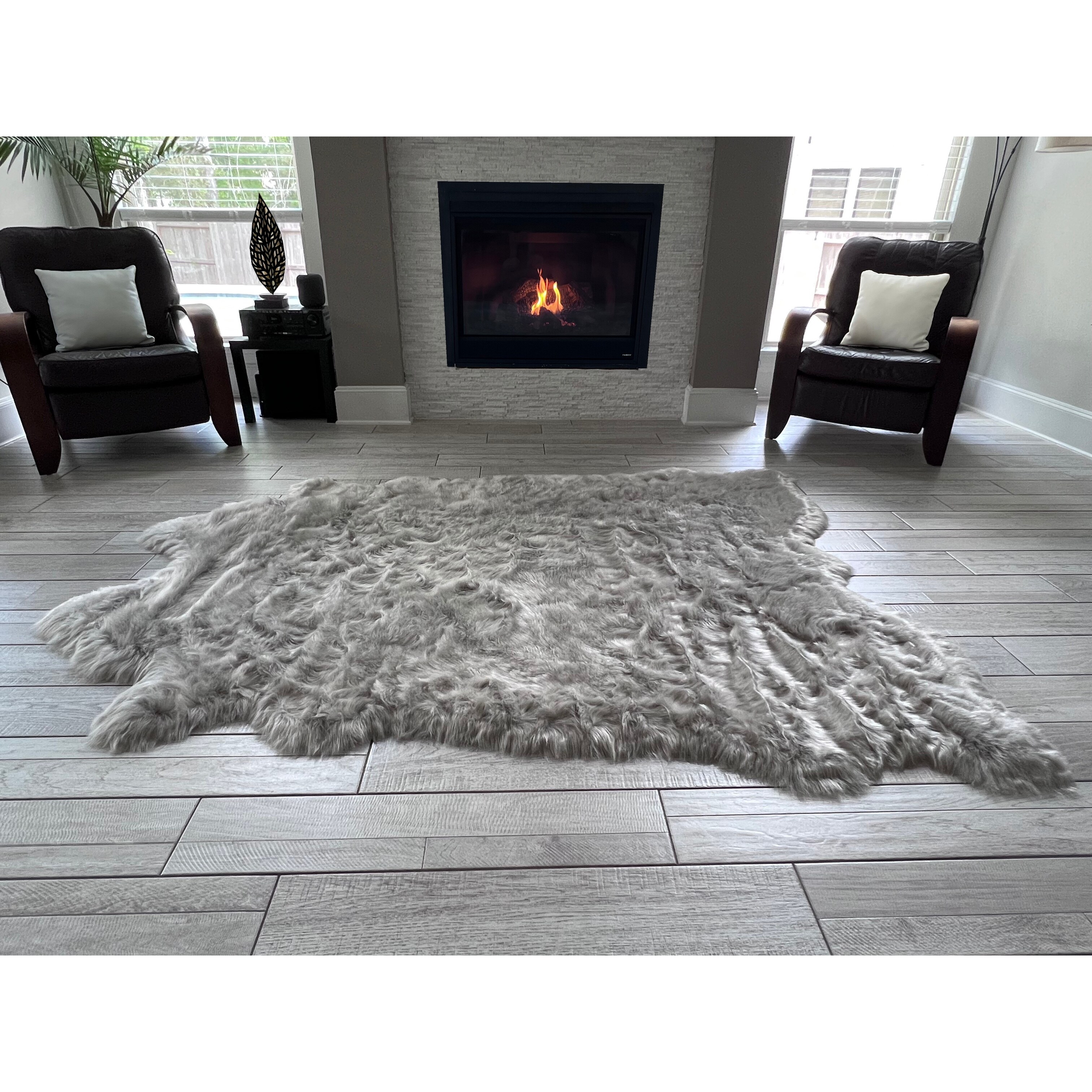 Silver Orchid Luxurious Faux Bison Skin Shag Rug 5' x 6' Animal Shape ...