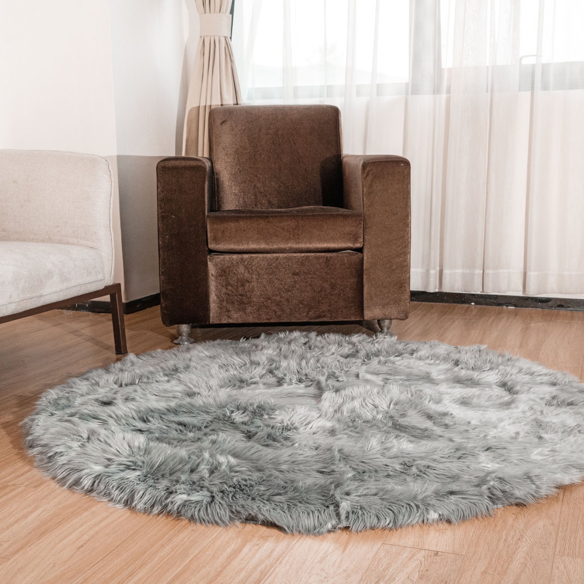 Silver Orchid Parrott Faux Fur Sheepskin Area Rug Gray 5' Round 5 ...