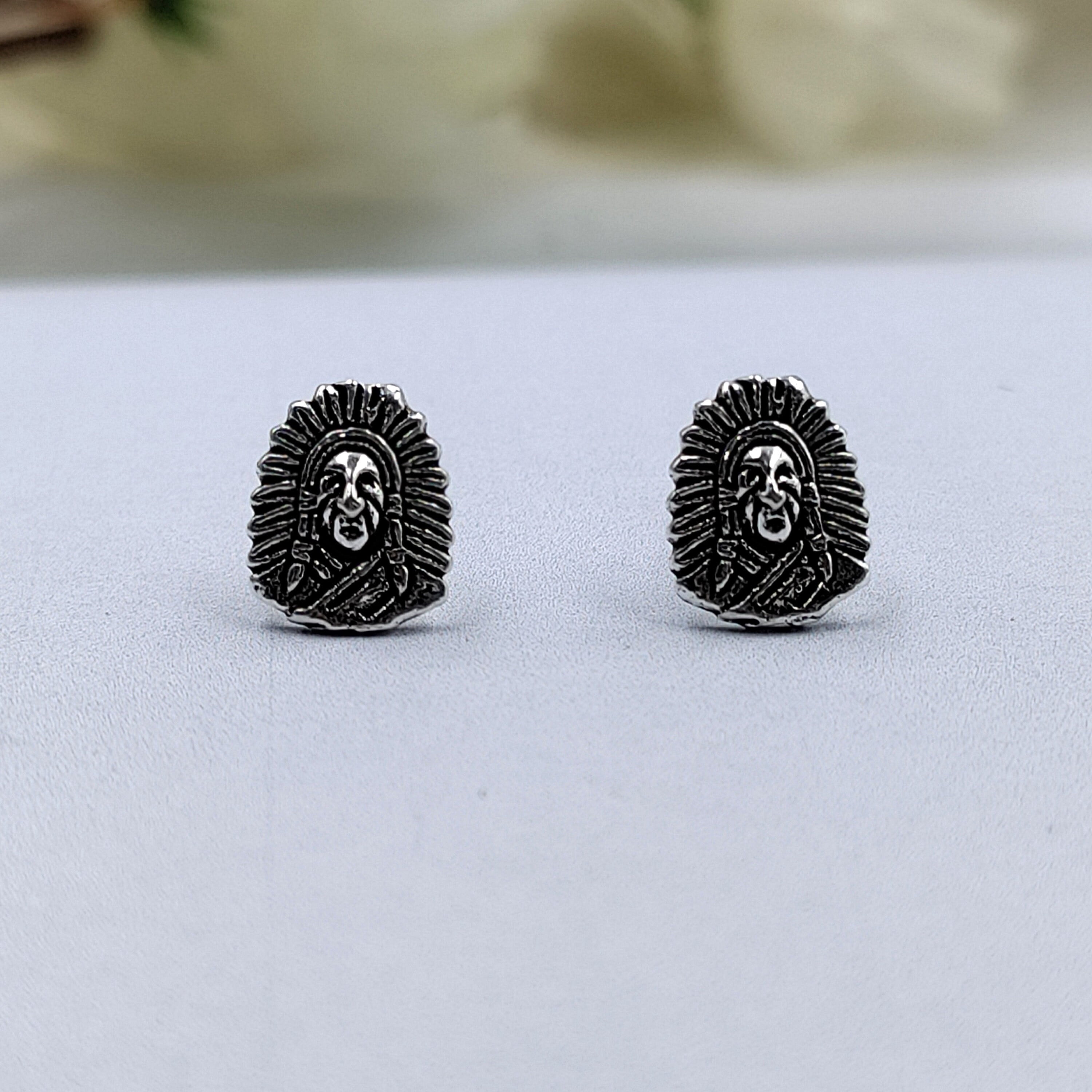 Silver Oxidised Vintage Jewel Art Push Back Stud Earring African Indian ...