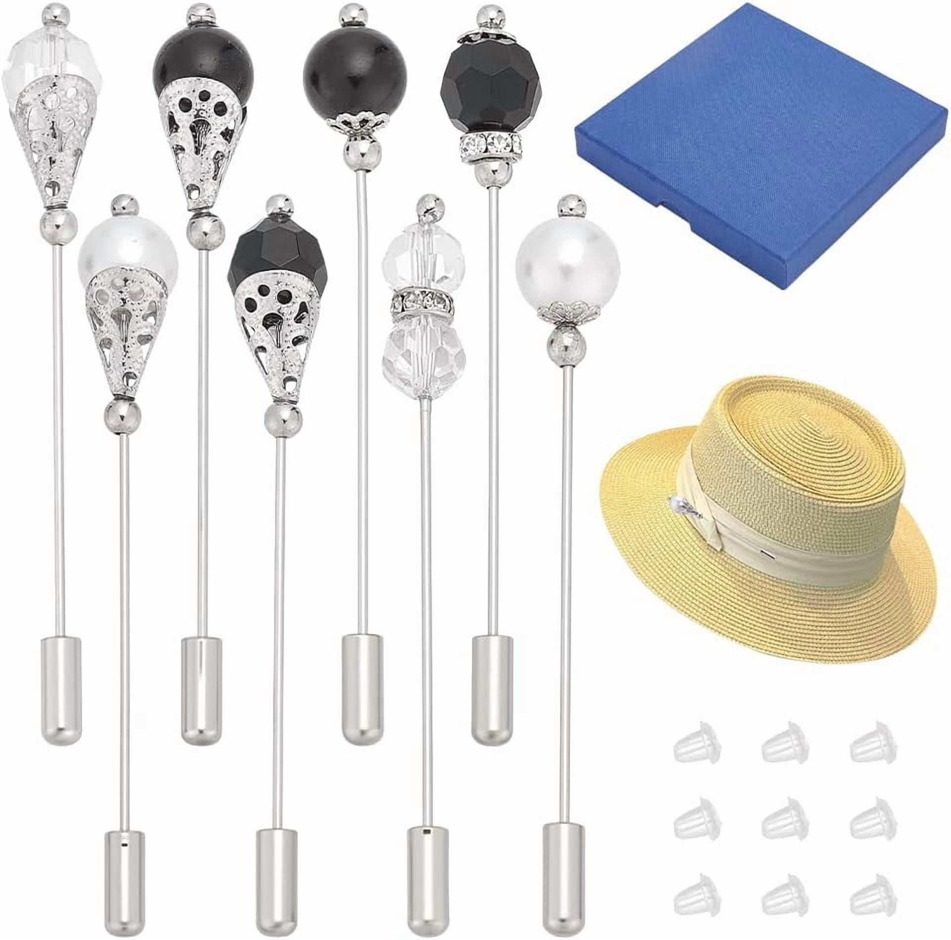 Silver PH 8PCS Black White Glass Beaded Hat Pins 8 Styles 2.8inch Long ...