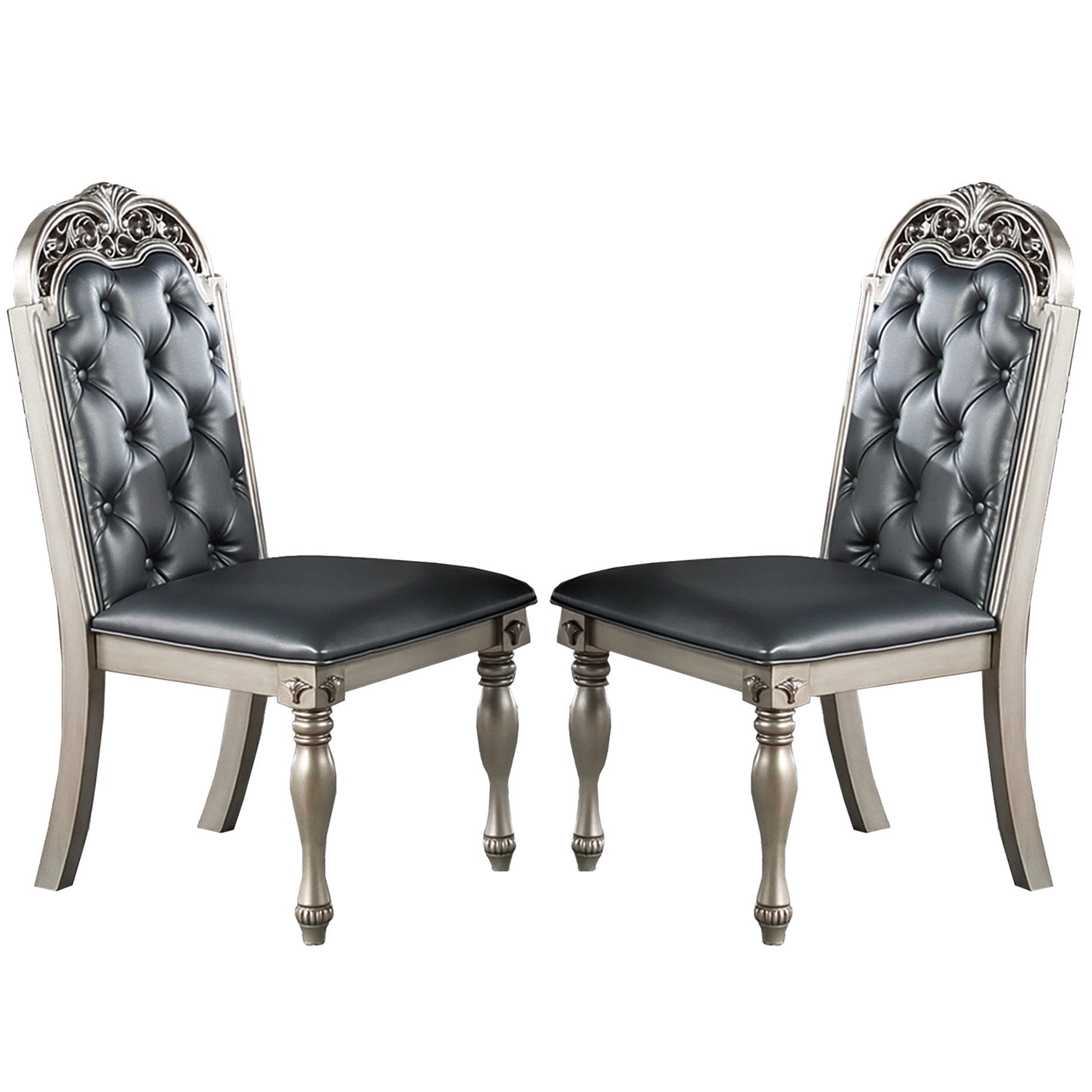 Silver PU Upholstered & Button Tufted Design - Comfortable Seating in ...