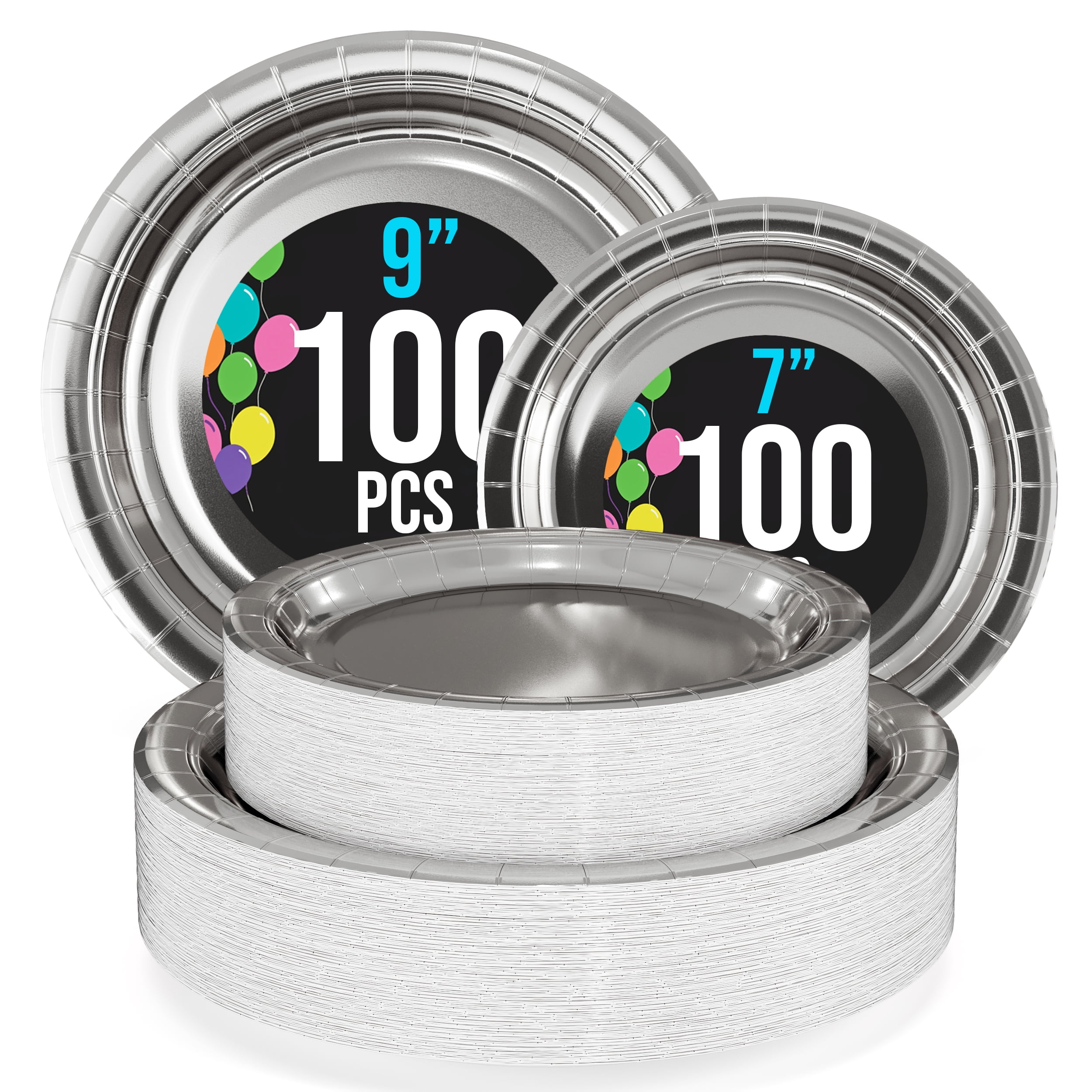 Silver Paper Plates 200 Pack - 7" Silver Paper Plates & 9" Silver Paper ...