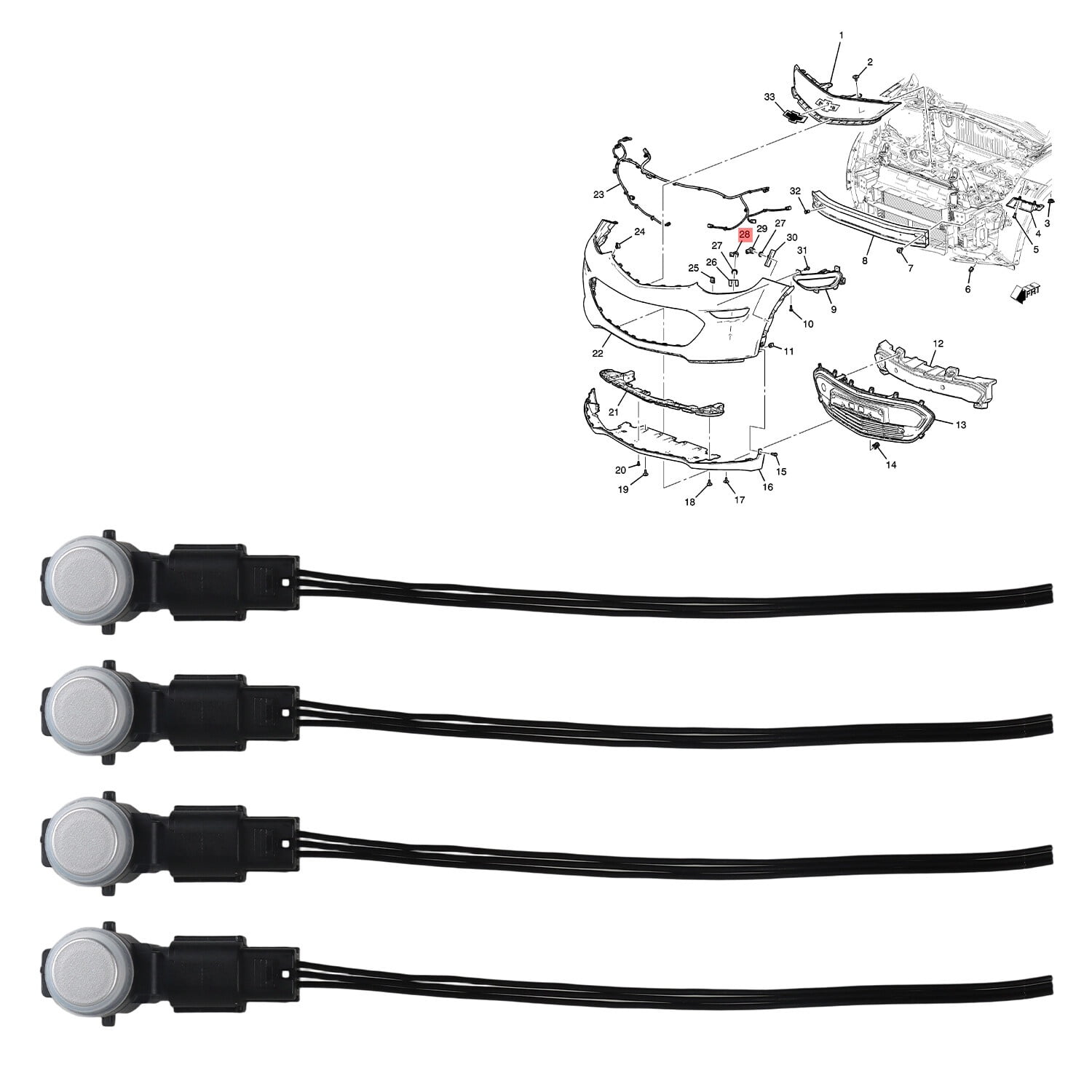 Silver Parking Aid Backup Sensor & Adapter for 15-17 Chevy Silverado ...