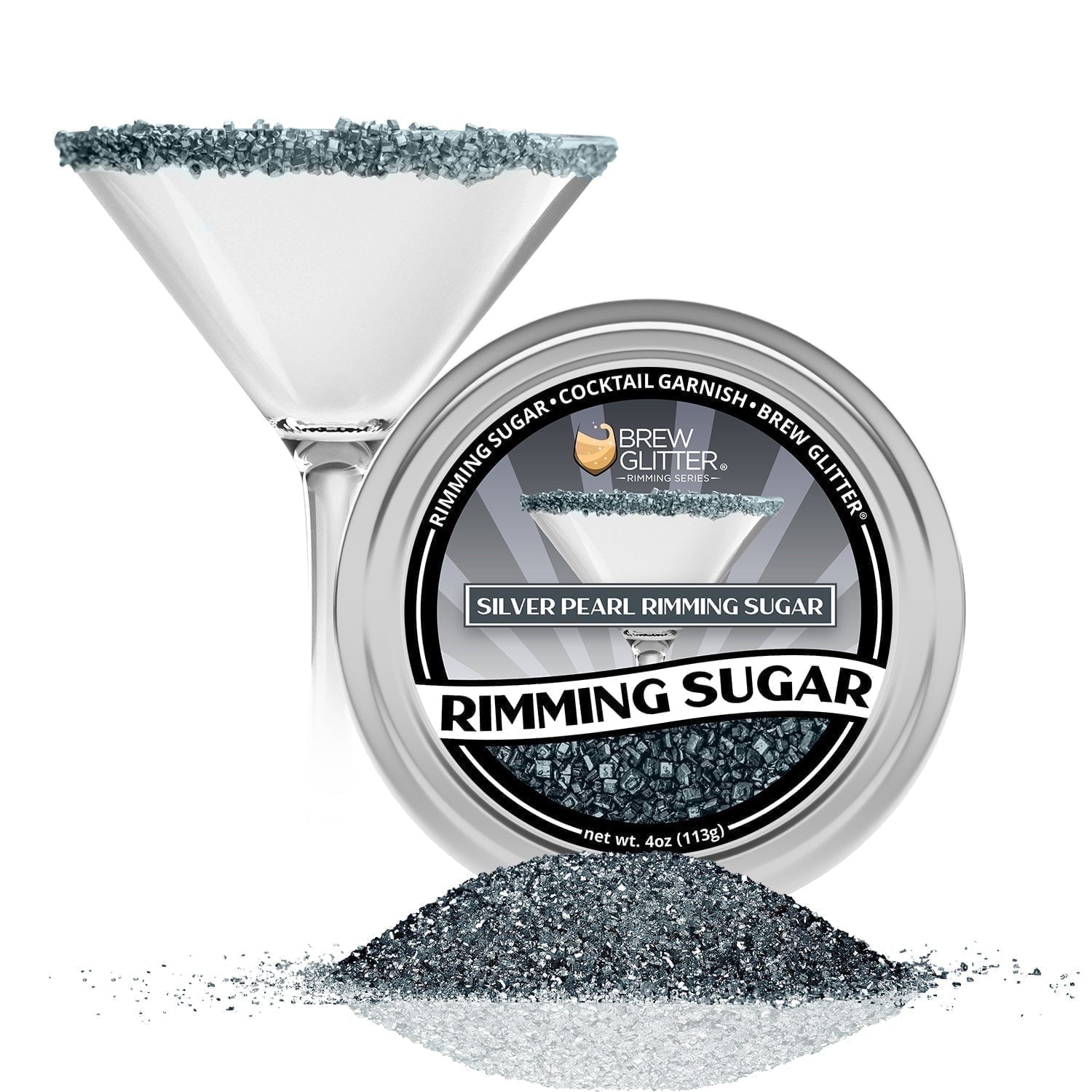 Brew Glitter - Silver Pearl Rimming Sugar (4oz, 1x Bar Tin) Cocktail ...