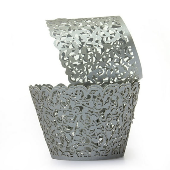 Silver Pearlized Lace Cupcake Wrappers (25pcs, Standard Size) Grease ...