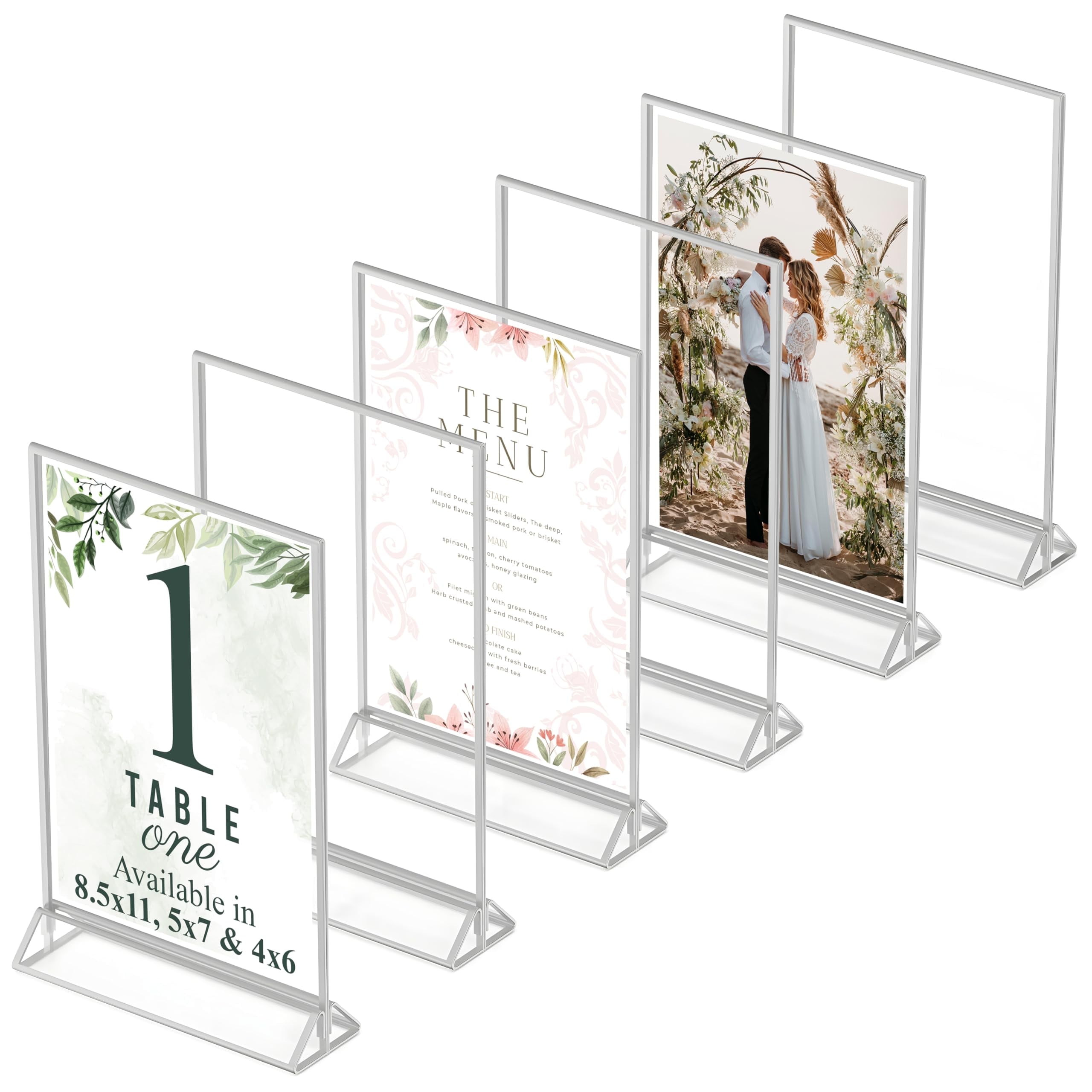 Silver Picture Frames Double-Sided, 6-Pack 8.5x11 Acrylic Table Number ...