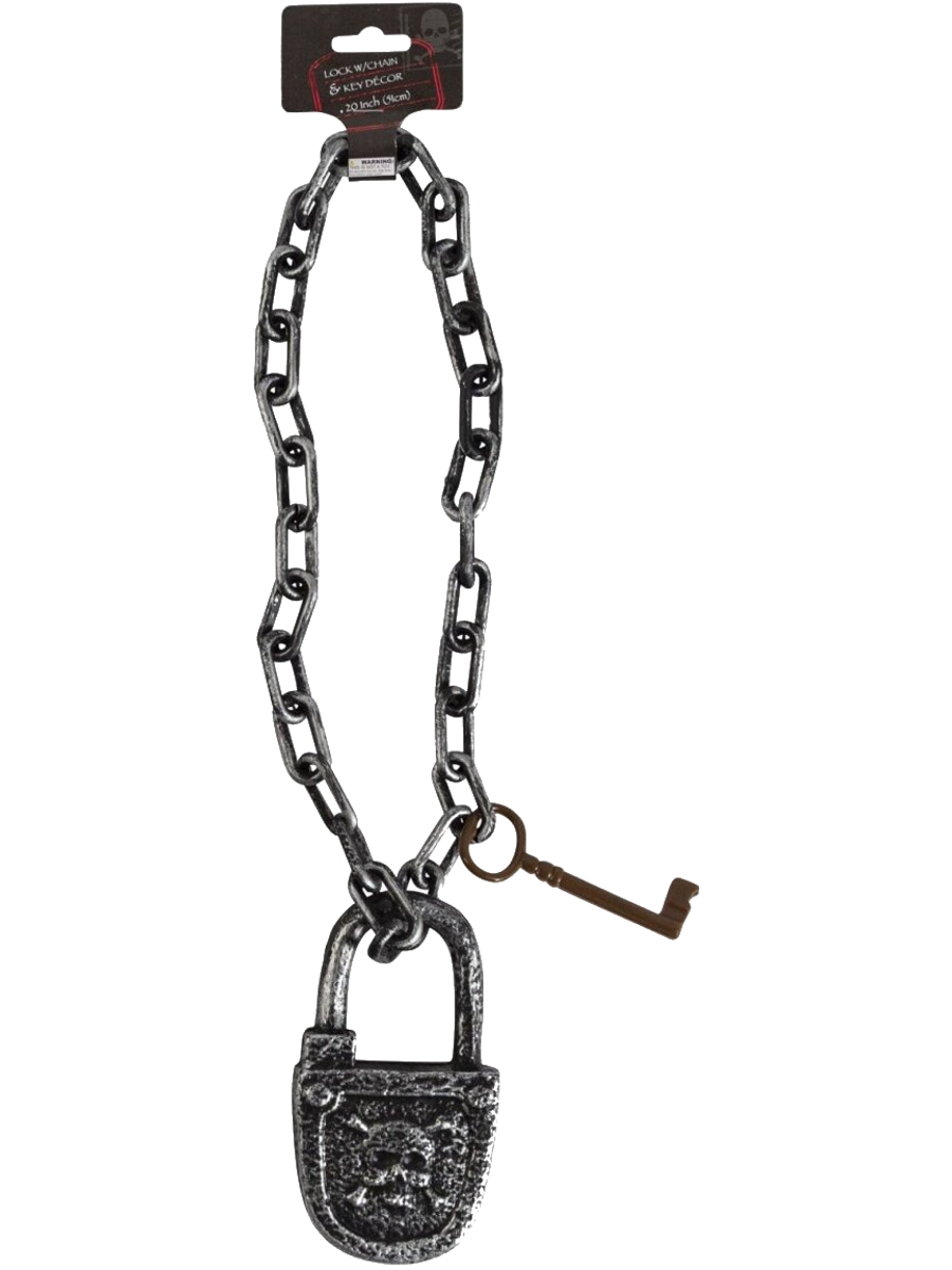 Silver Pirate Prisoner Chains With Lock And Key Toy Costume Accessory ...