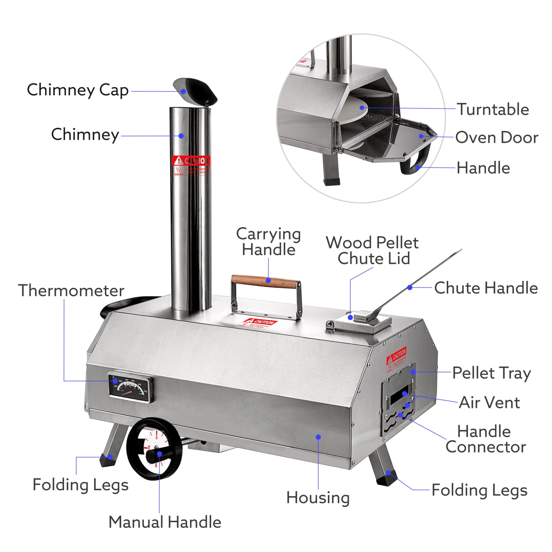 Silver Pizza Oven Outdoor 12", Portable Semi-Automatic Rotatable Pizza ...