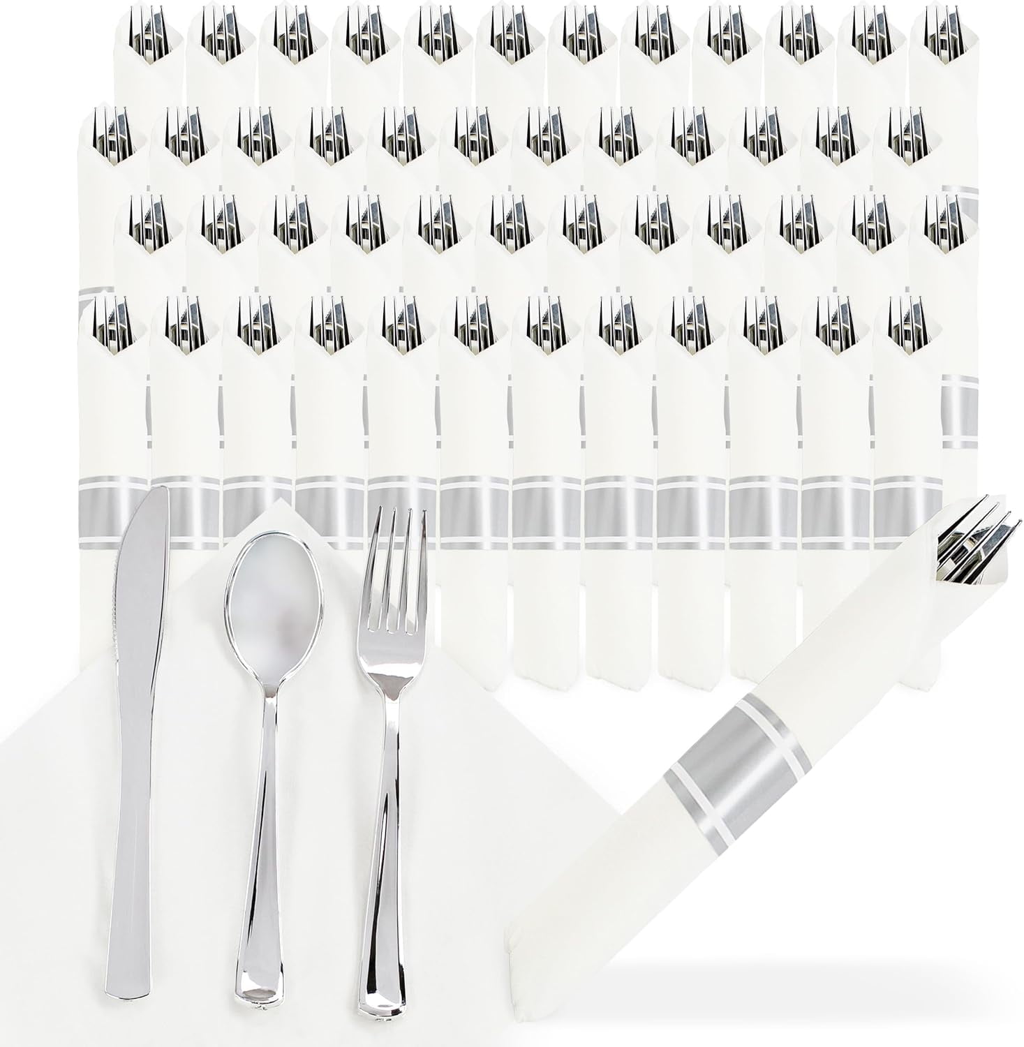 Silver Plastic Silverware Kits designed for Parties Set of 180 - Pre ...
