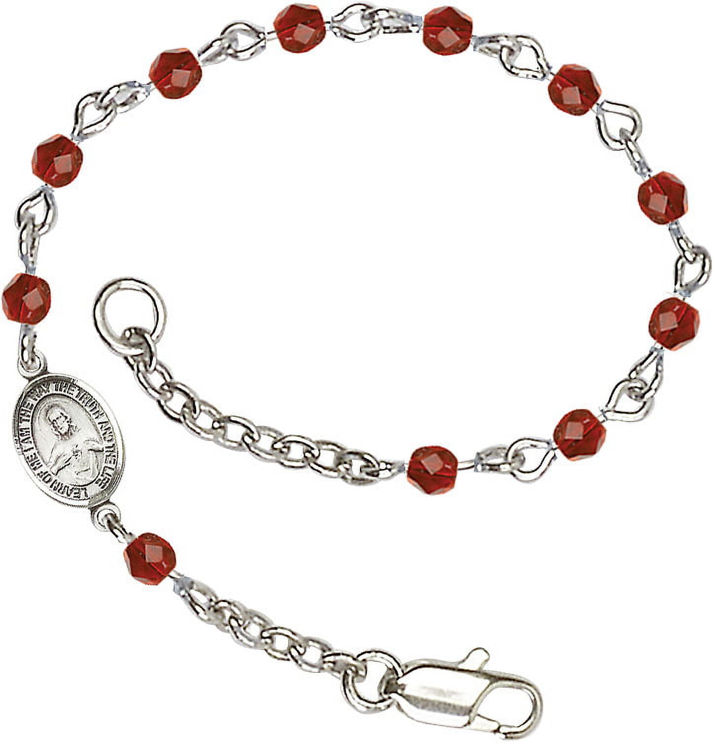 Silver Plate Bracelet with 4mm July Red Fire Polished beads with a ...