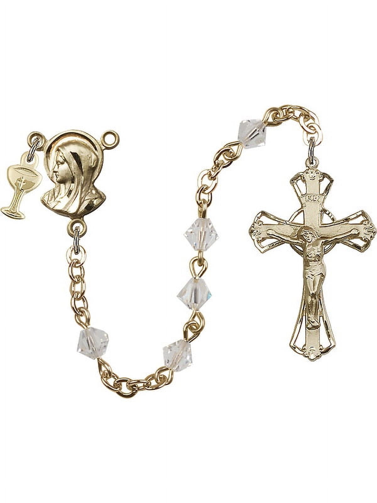Silver Plate Rosary with 5mm April Crystal beads, Crucifix size 1 1/4 x ...