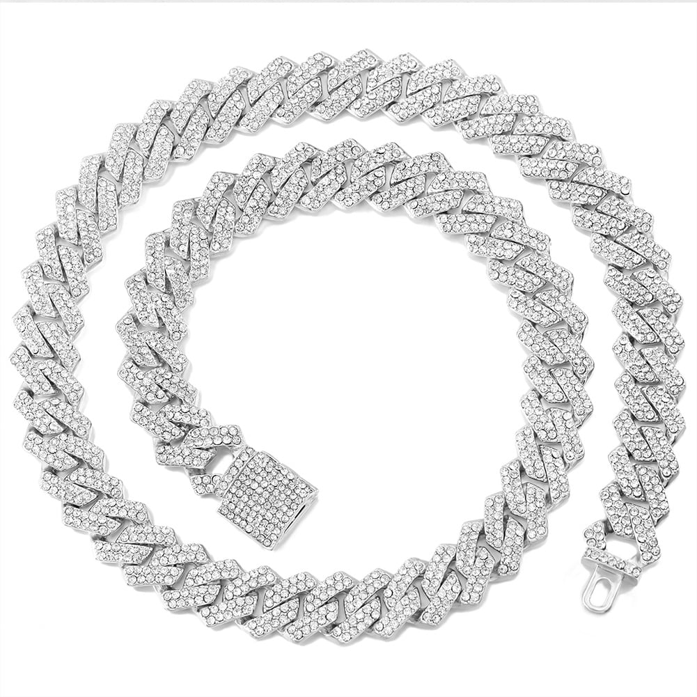 Silver Plated Bling Miami Cuban Link Chain for Men Women Iced Out Miami ...