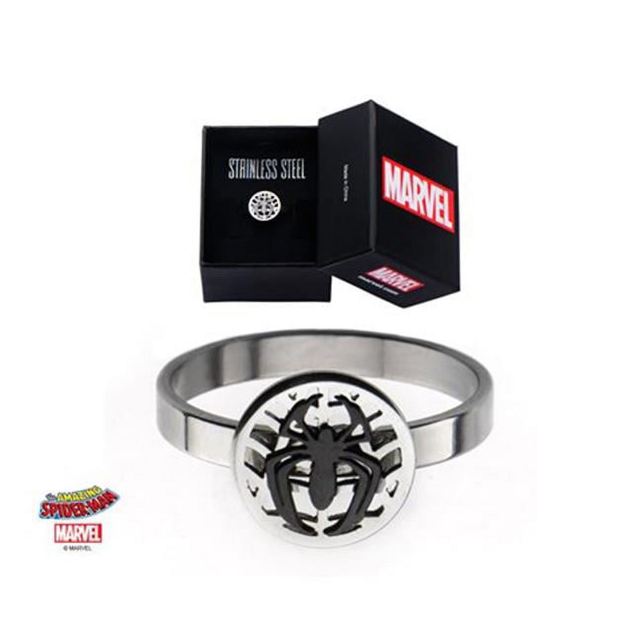 Silver Plated Brass Spider-Man Ring with Black IP Spider - Womens Ring ...