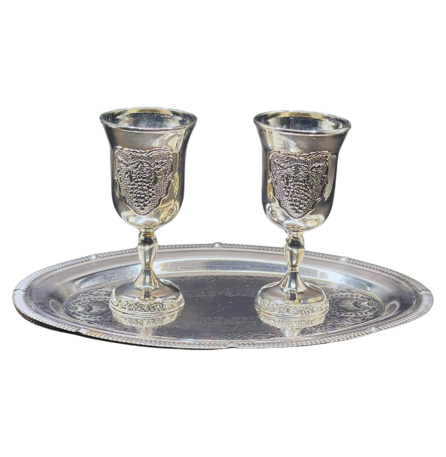 Silver Plated Communion Cups Set of 2 With Tray-Jewish, Shabbat Kiddush ...