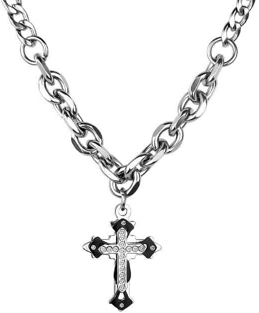 Silver Plated Cross Necklace,Curb Cuban Chain Cross Necklace,Simple Hip ...