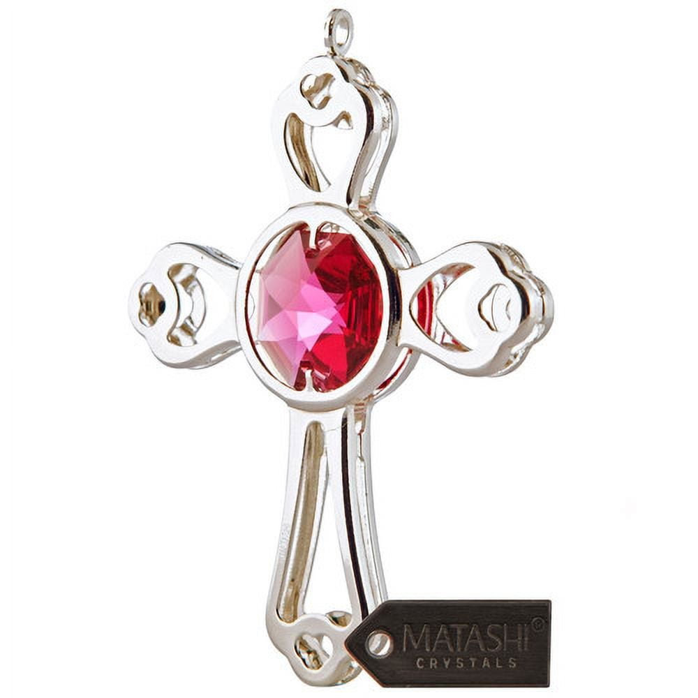 Silver Plated Crystal Studded Cross Ornament with One Red Crystal by ...