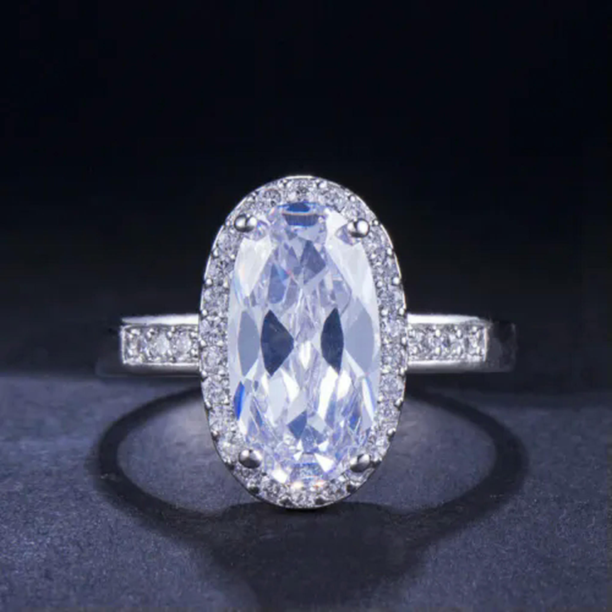 Silver Plated Cubic Zirconia Red Stone Big Oval Shaped Engagement Ring ...