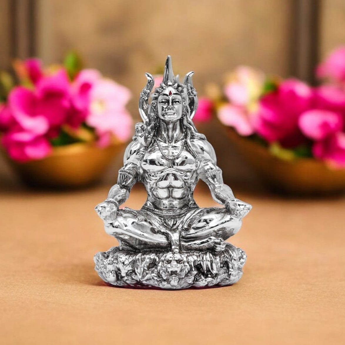 Silver-Plated Glossy Finish Shiva Figurine - Home or Temple Décor ...